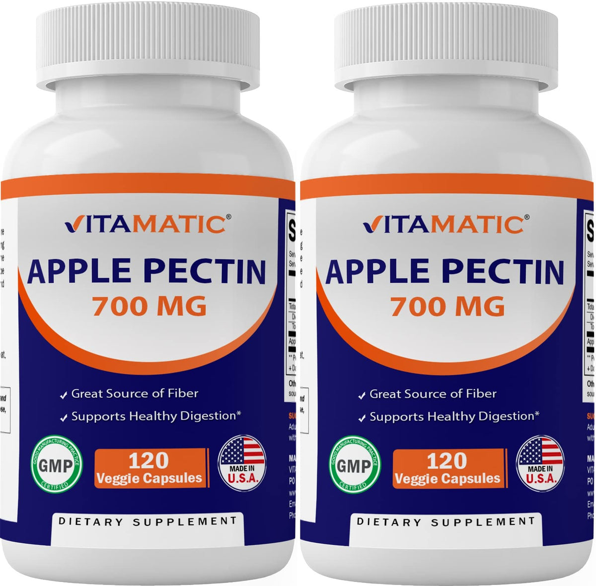 Vitamatic 2 Pack Apple Pectin 700 mg 120 Vegetarian Capsules - Dietary