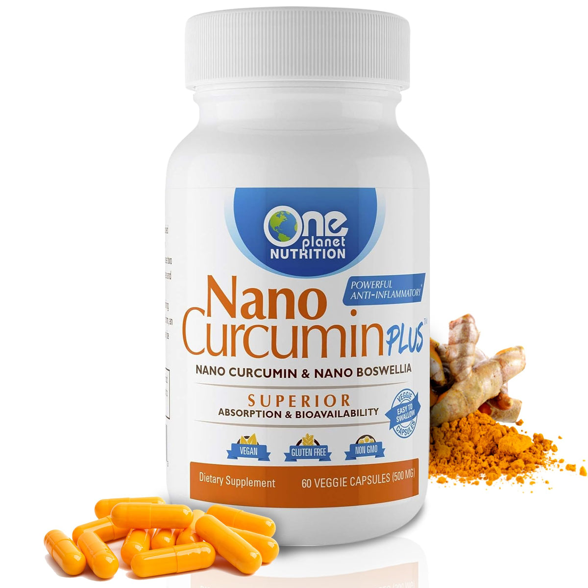 Nano Curcumin Plus 500 mg, Turmeric Curcumin Water Soluble Supplements