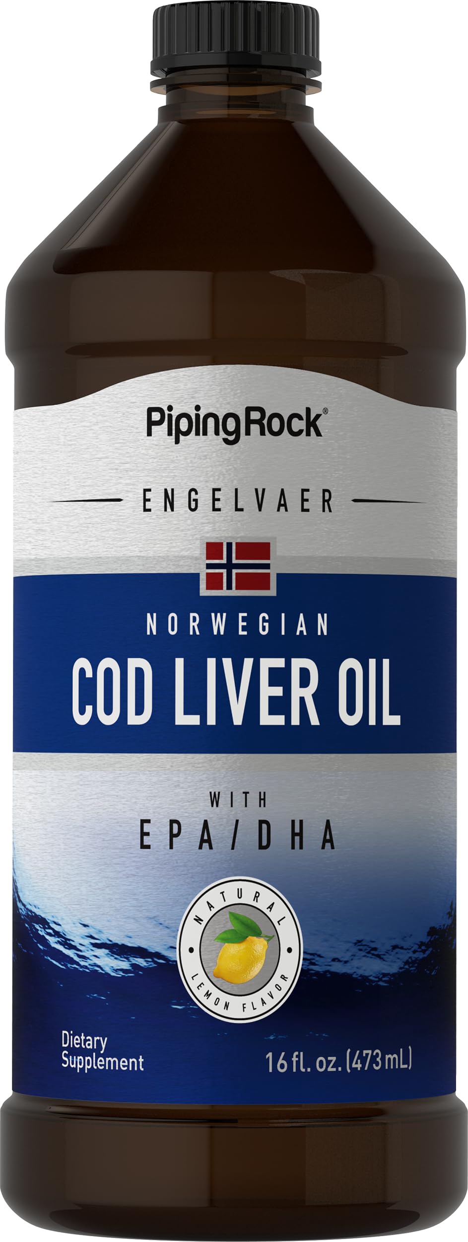 Piping Rock Cod Liver Oil Liquid | 16 fl oz | with EPA and DHA | Engel