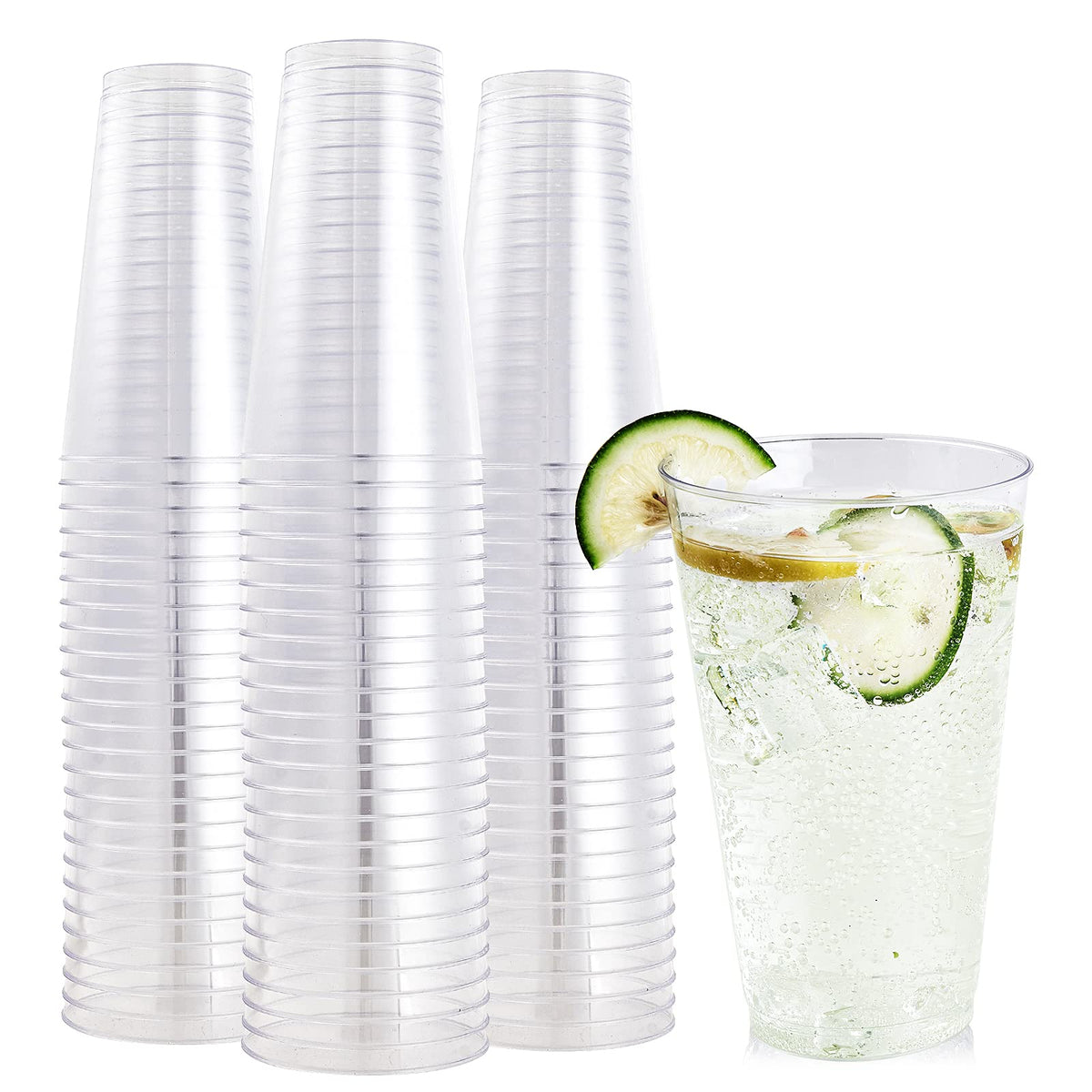 FOCUSLINE 100 Pack 16 oz Clear Plastic Cups, Disposable Cups Large Reu