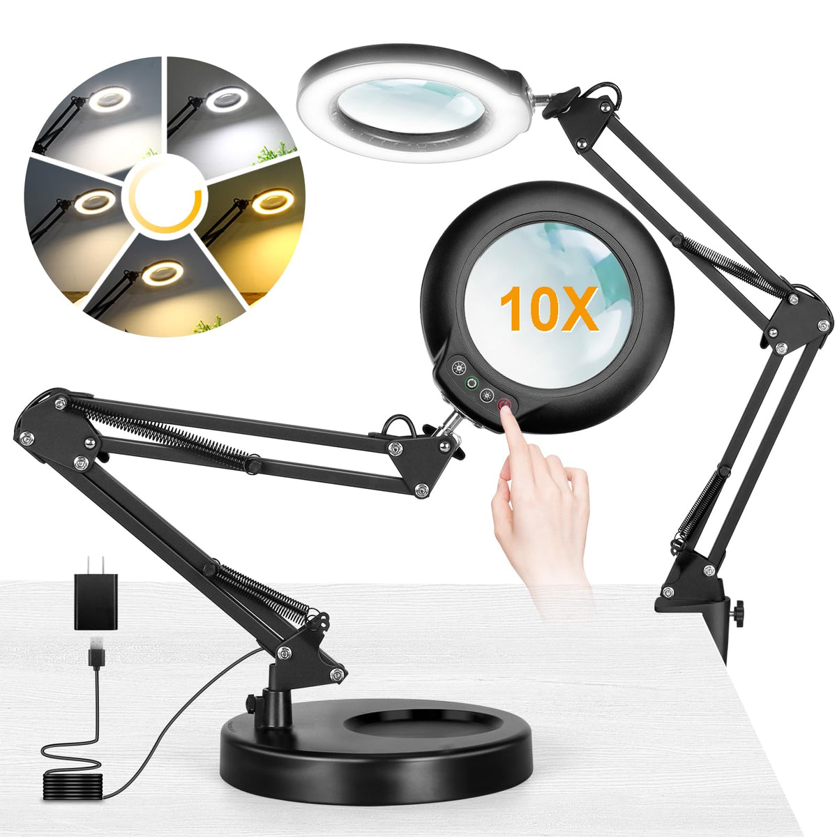 IVMAIE 10X Magnifying Glass with Light and Stand, 2-in-1 Lighted Magni