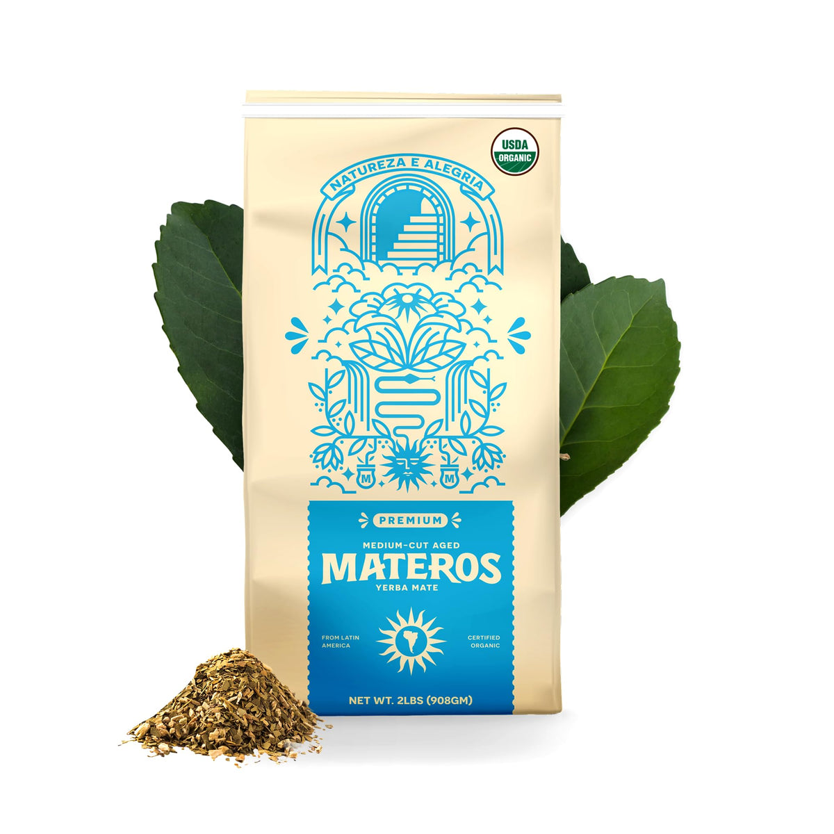 2 LB Organic Loose Leaf Yerba Mate, Premium Medium Cut, 100% Organic,