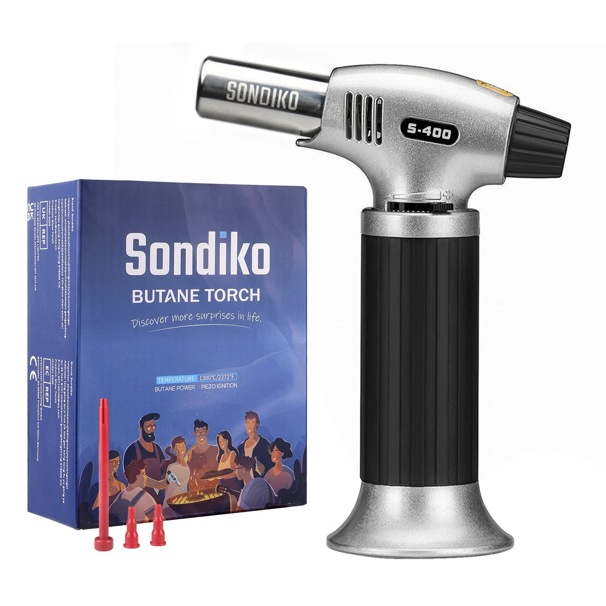 Sondiko Butane Torch S400, Refillable Kitchen Torch Lighter, Fit All B