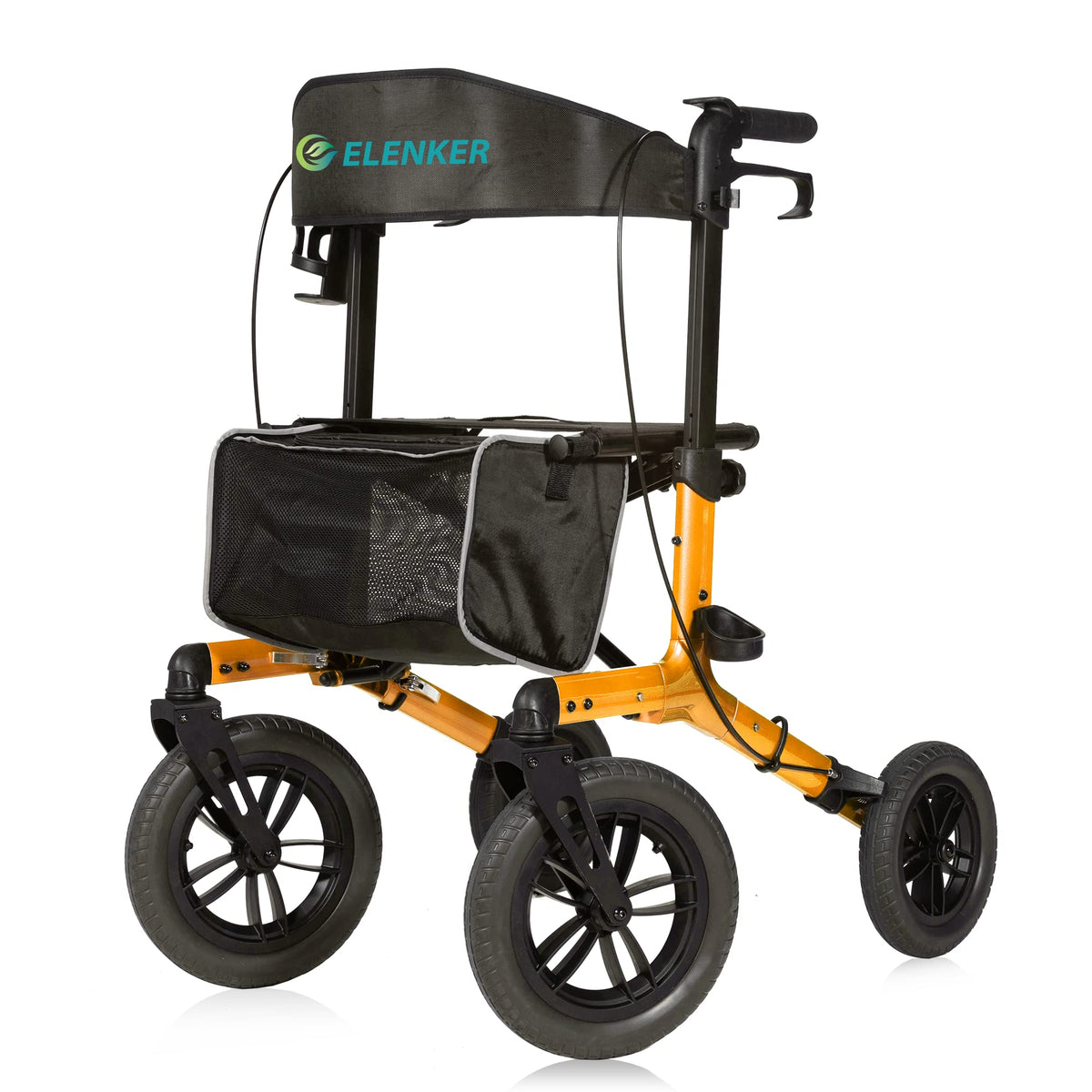 ELENKER All-Terrain Rollator Walker with Non-Pneumatic Tire 12” Front