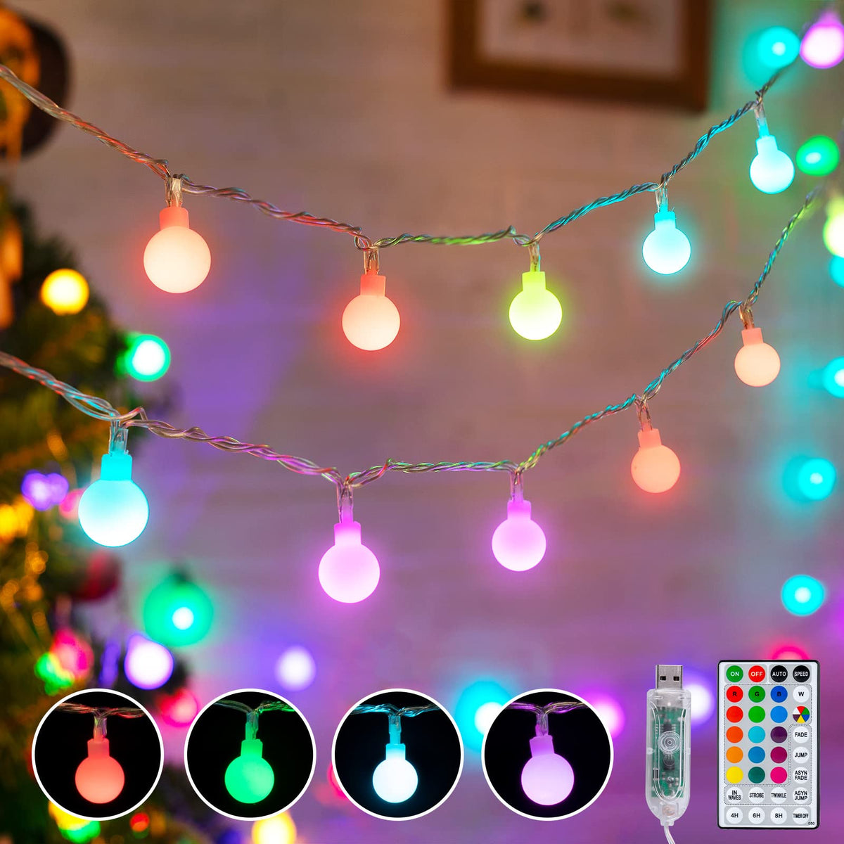 Color Changing Globe String Lights, 33Feet 100 LEDs USB Ball Fairy Lig