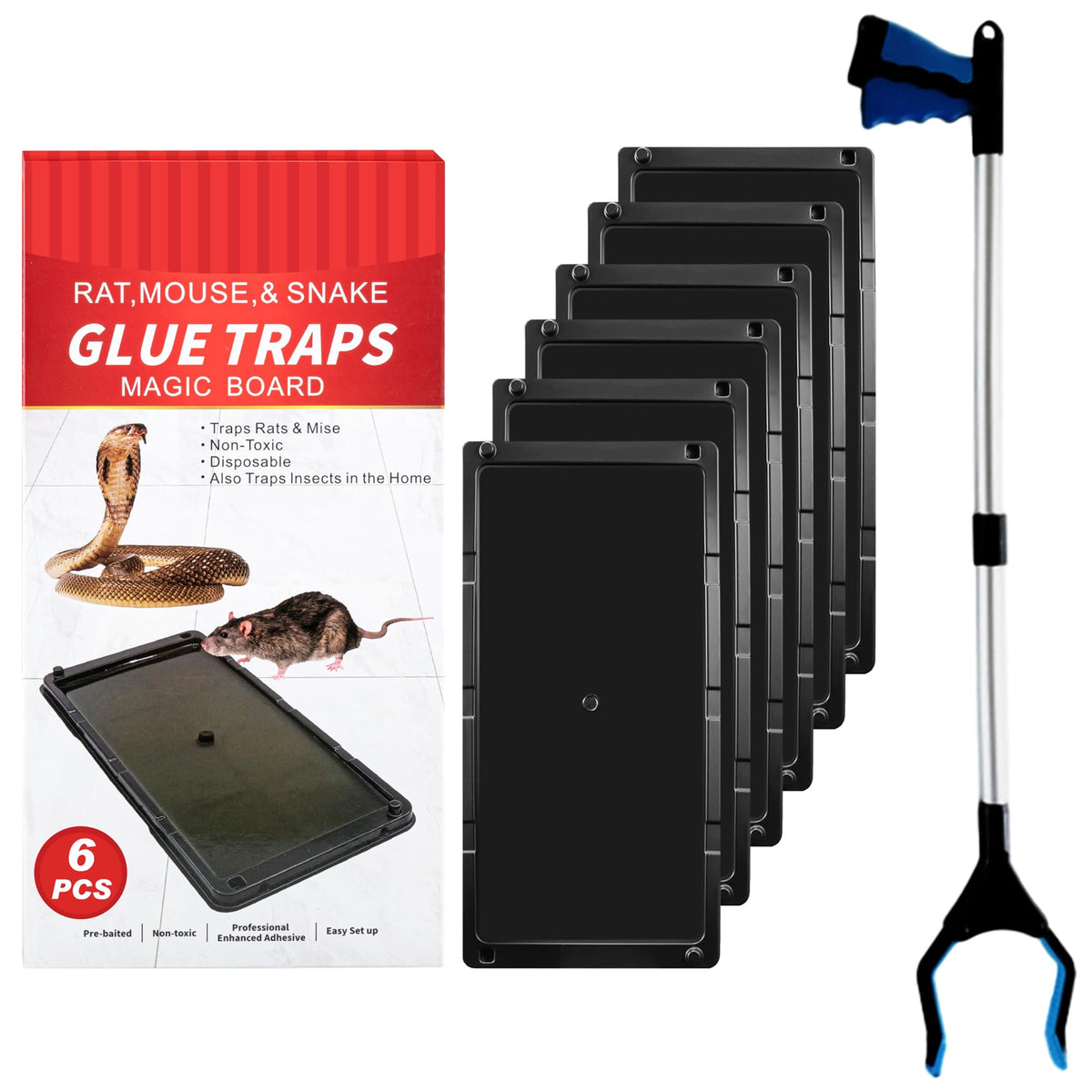 Reliable1st Super Glue Rat & Mouse Traps 6 Pack with 32 Inch Grabber R ...