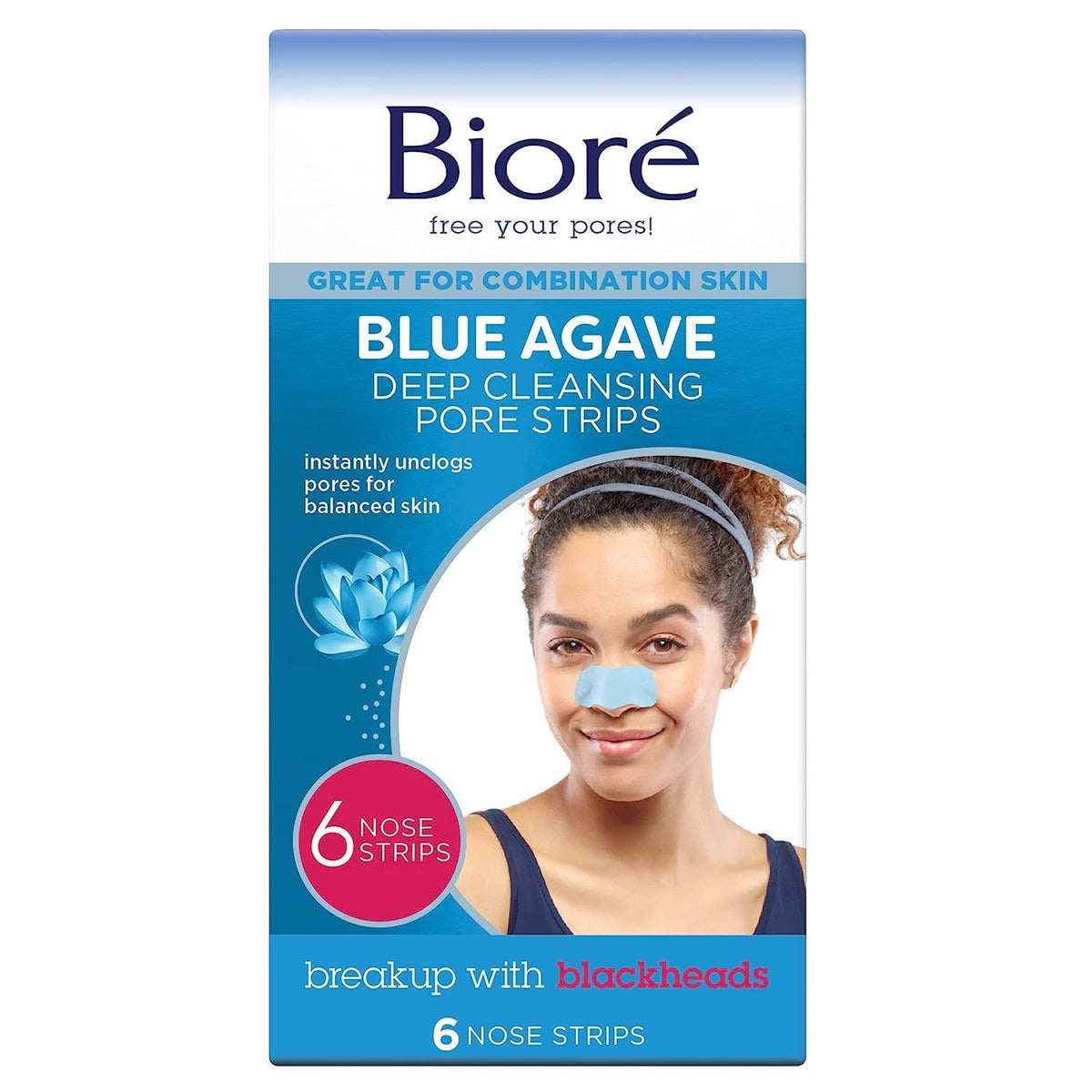 Bior Blue Agave Pore Strips, Nose Strips for Combination Skin, with In