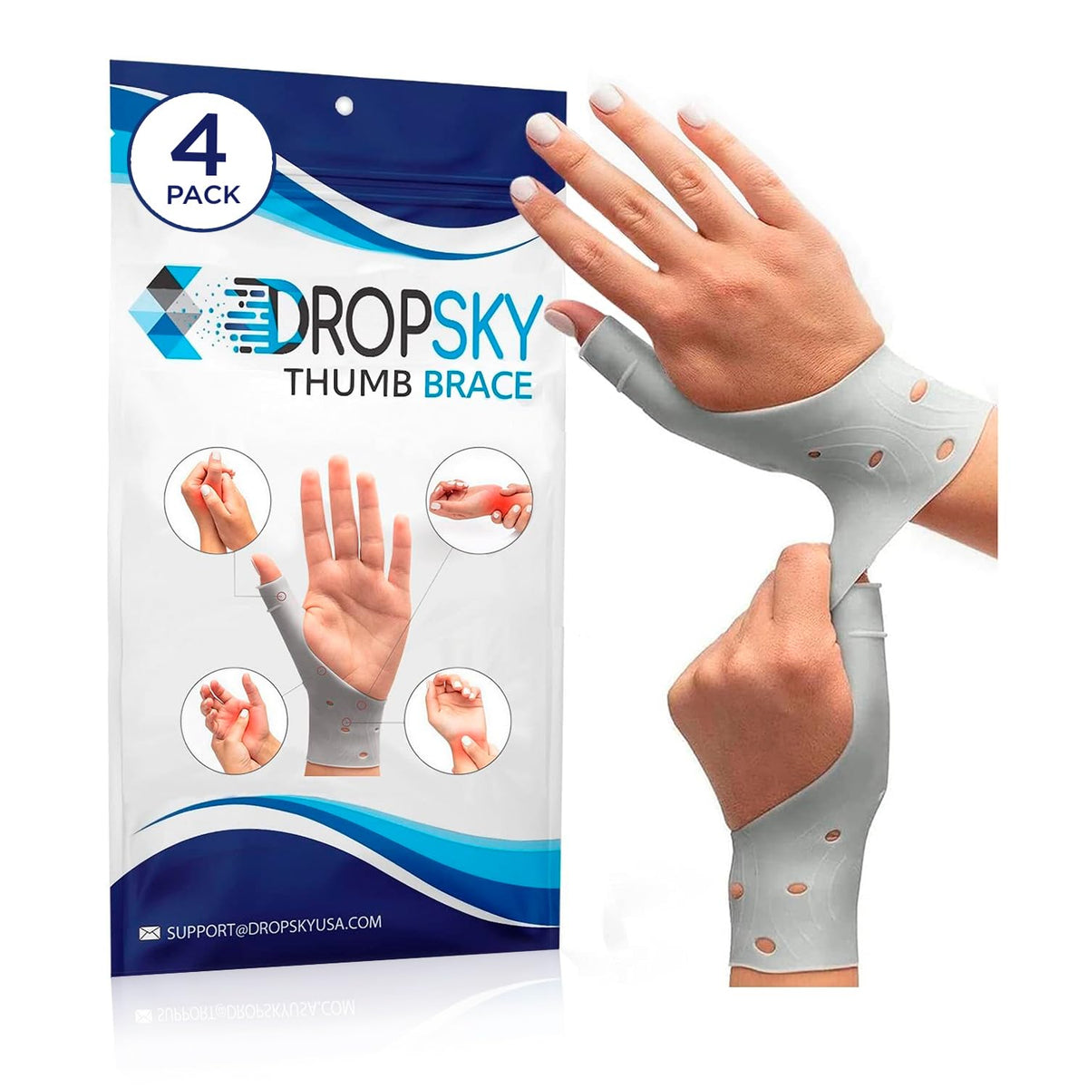 DropSky [4 Pieces] Gel Wrist Thumb Support Braces Soft Waterproof, Rel