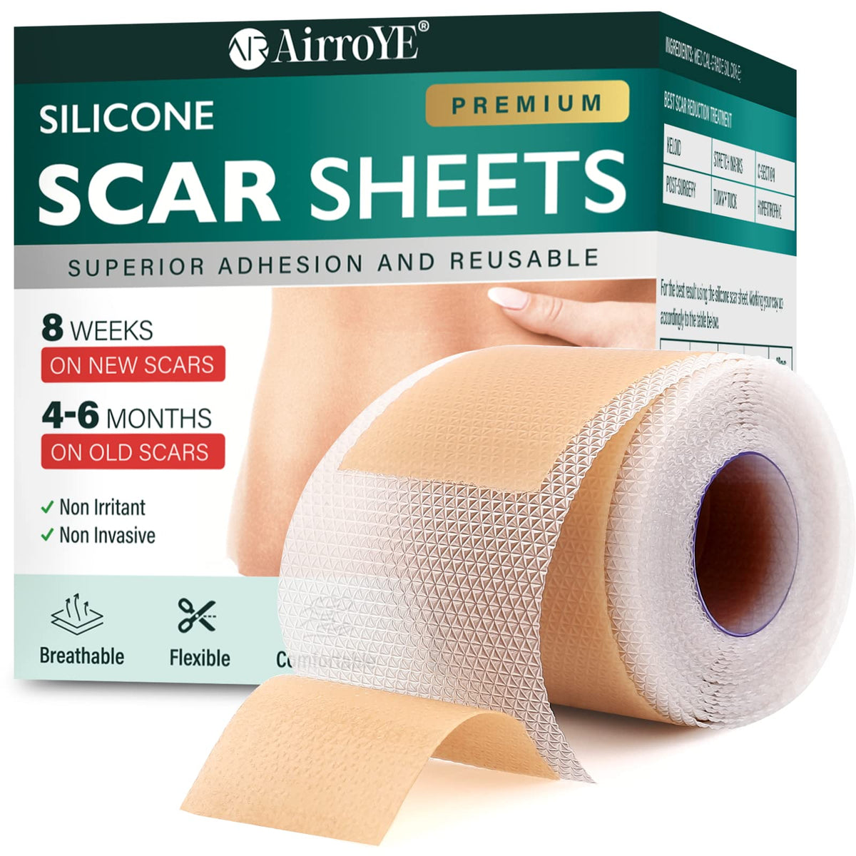 AIRROYE Silicone Scar Sheets,Silicone Scar Tape(1.6"x 120" Roll-3M), R