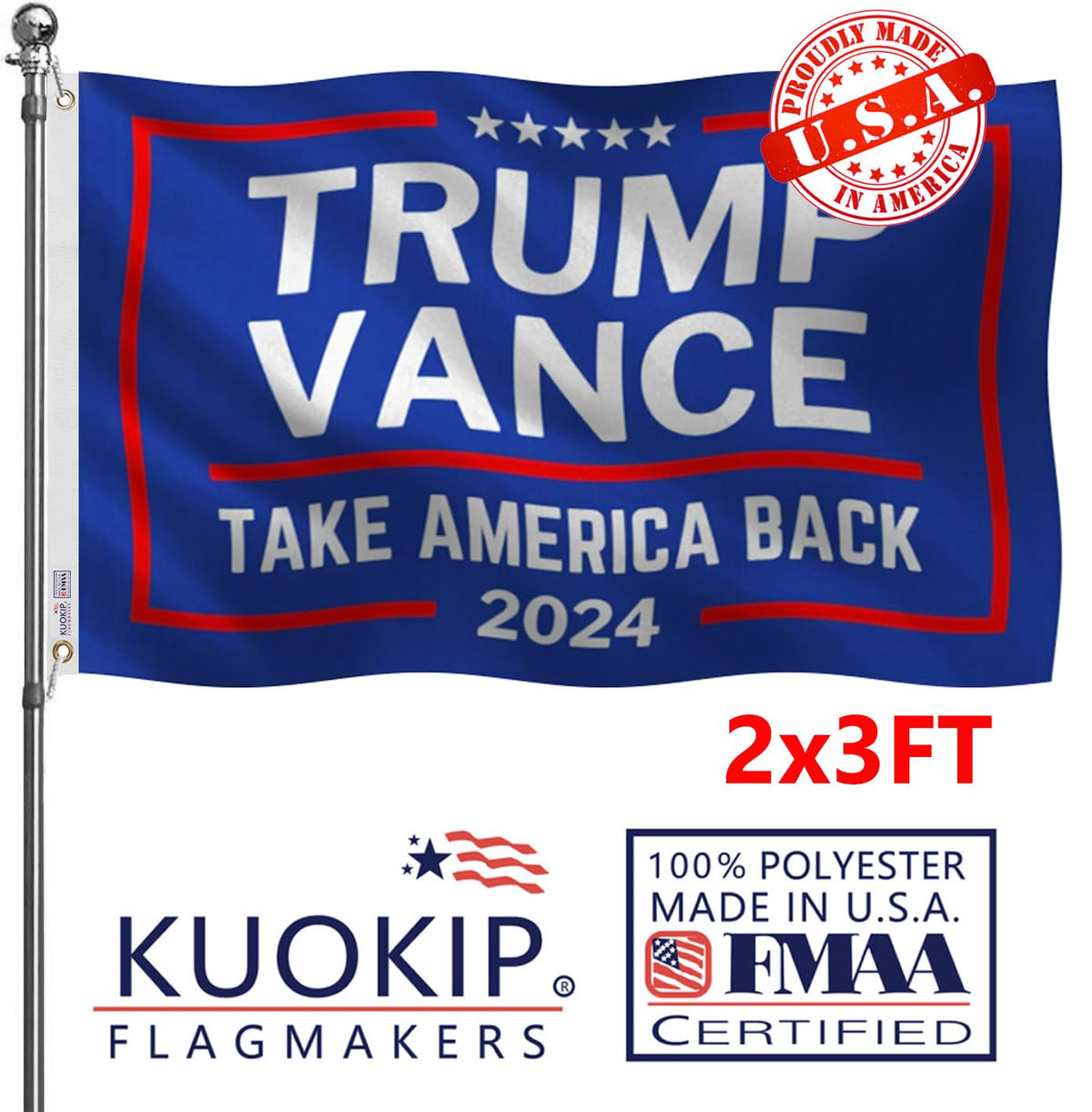 Double Sided Blue Trump Vance 2024 Flag 2X3 Made in USA Outdoor Heavy