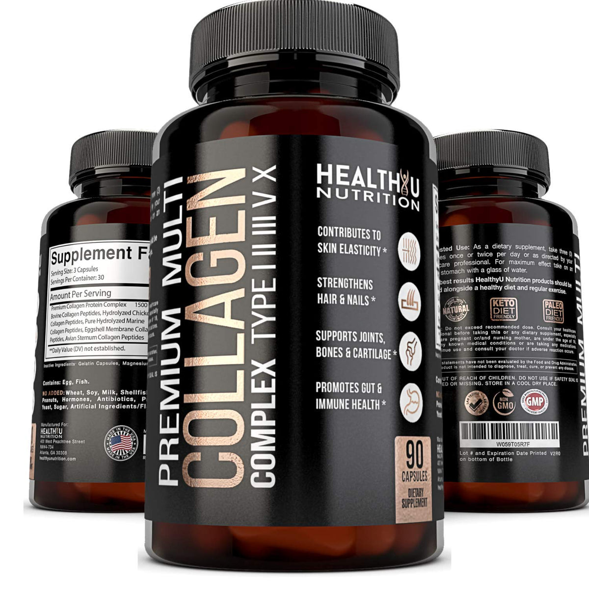 Premium Multi Collagen Peptides Pills - Hydrolyzed Collagen Capsules f
