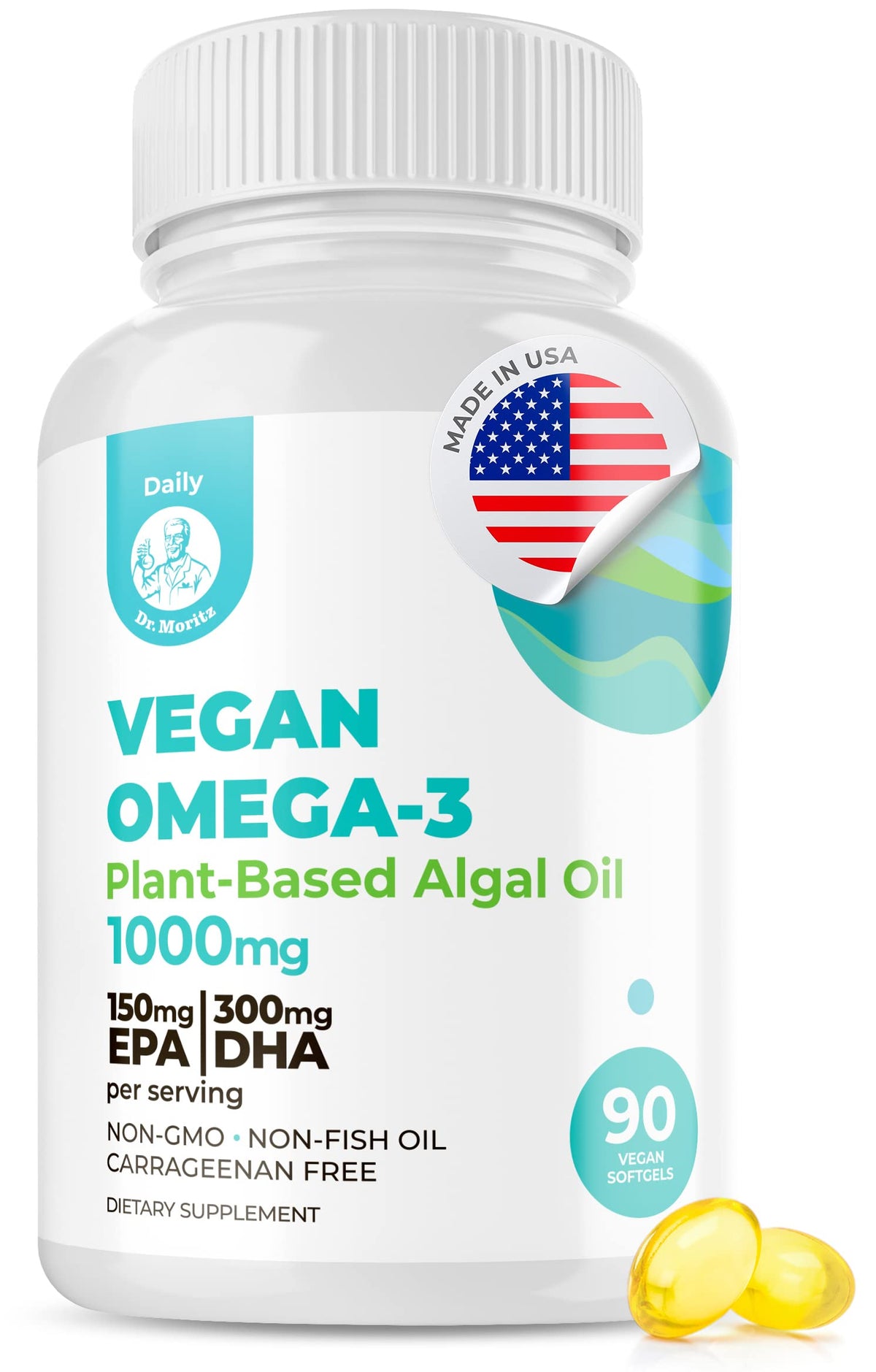 Vegan Omega 3 DHA & EPA Supplement - Algae Omega-3 Fatty Acids 1000mg