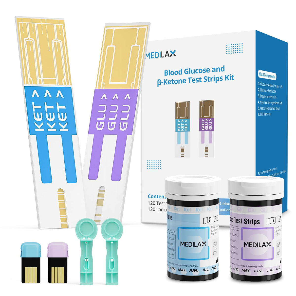 Medilax Blood Ketone and Sugar Strips,Only for Medilax Keto Test and G ...