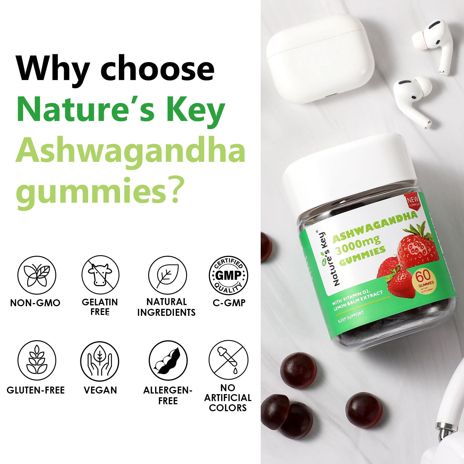 Nature's Key Ashwagandha Gummies, Upgraded Cortisol Manager Supplement ...