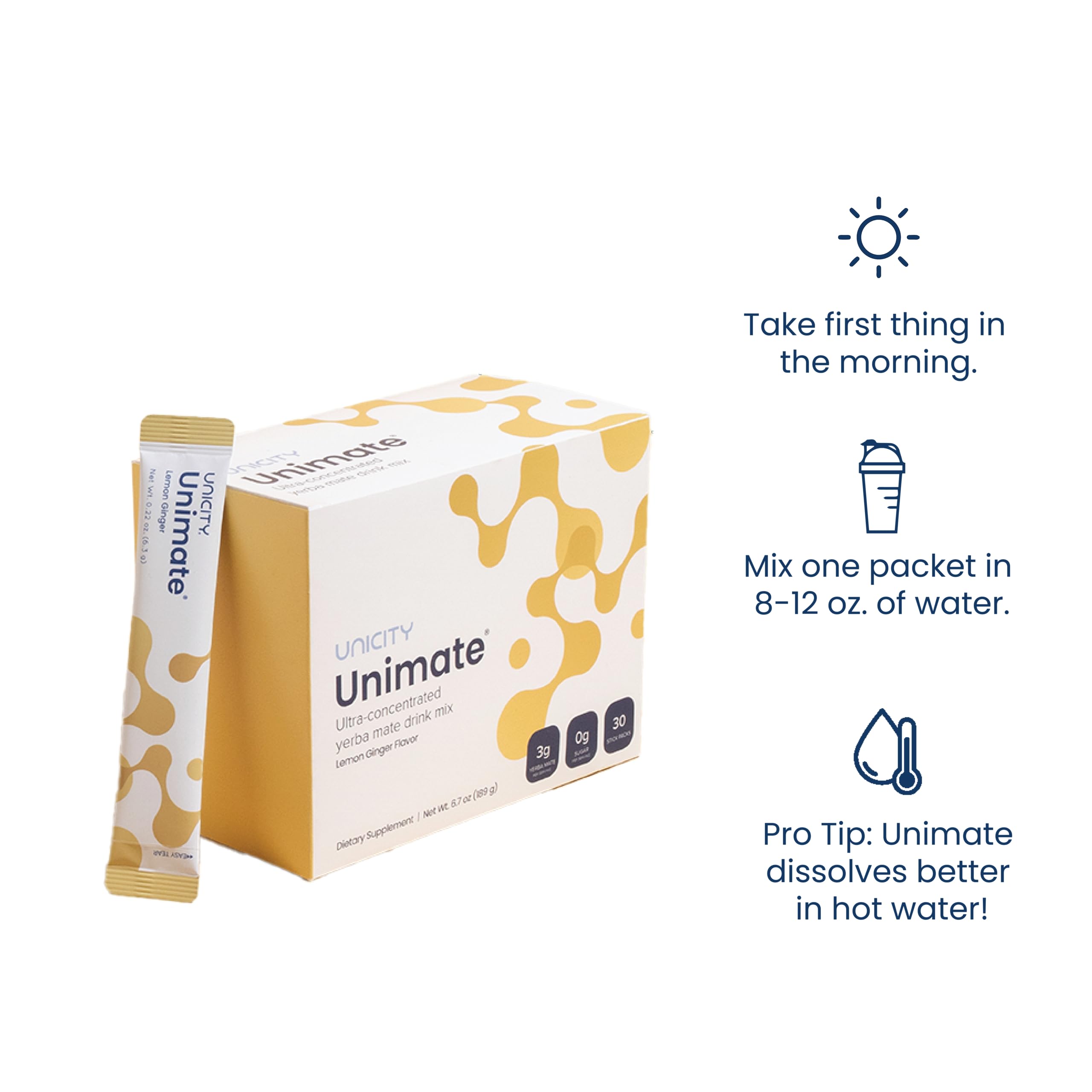 UNICITY UNIMATE LEMON GINGER STICK PACKS - Great Tasting - Ultra Conce ...