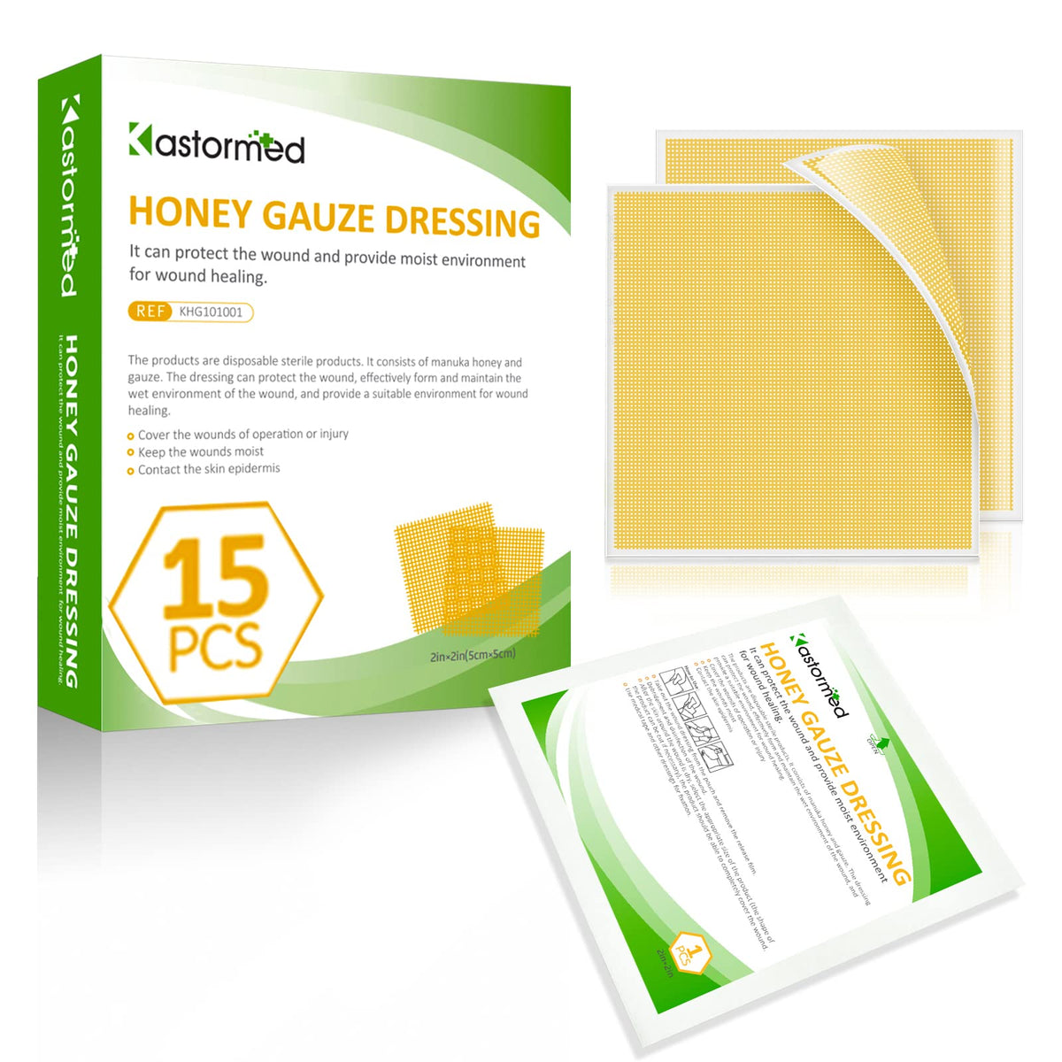 Manuka Honey Wound Care, Honey Gauze Dressing 2" x 2" - Pack of 15, 10