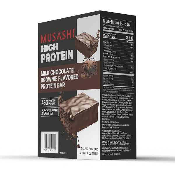 MUSASHI High Protein Bar, 45g Protein, 2g Total Sugars, Milk Chocolate ...