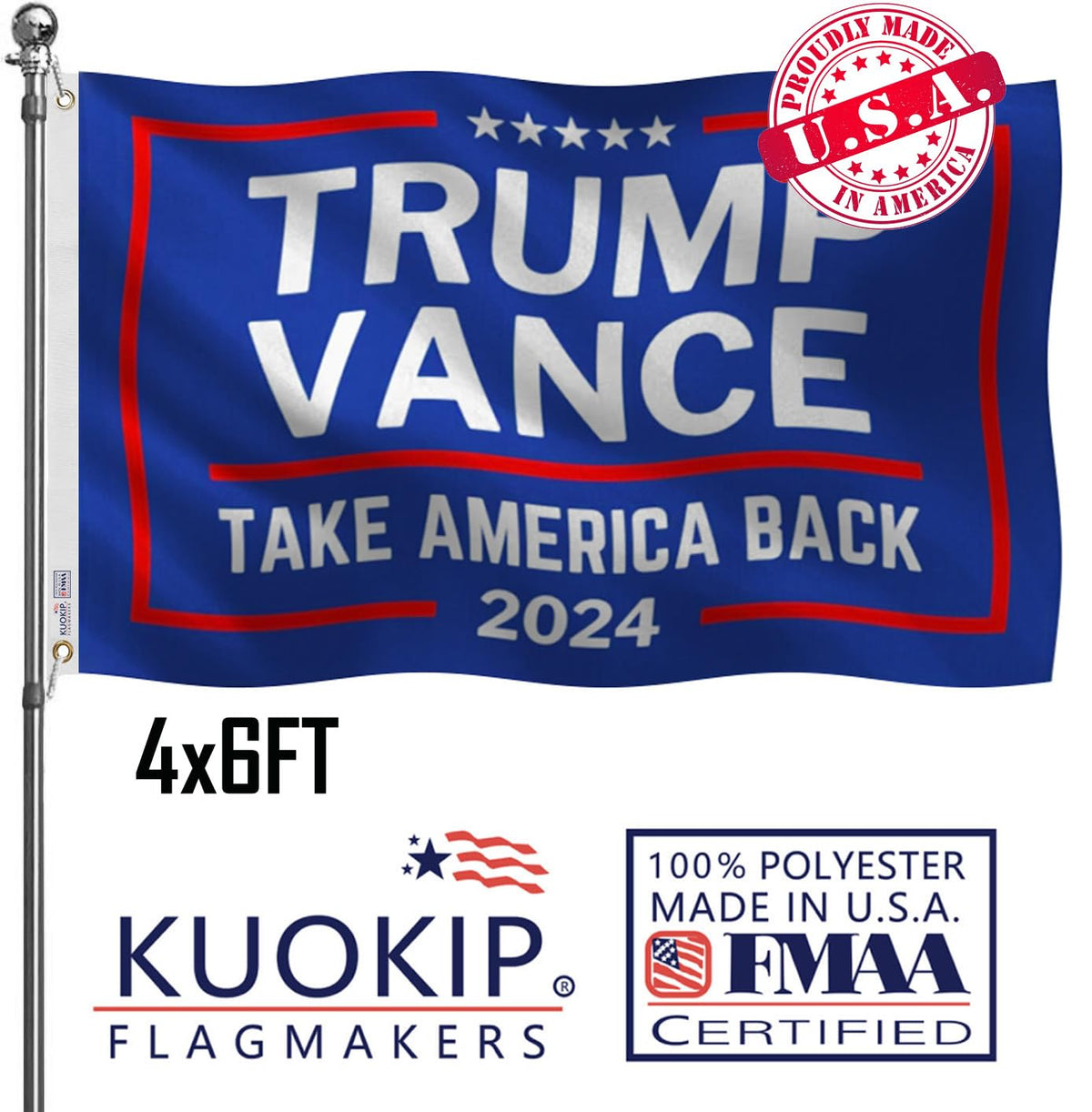 Double Sided Blue Trump Vance 2024 Flag 4x6 Made in USA Outdoor Heavy