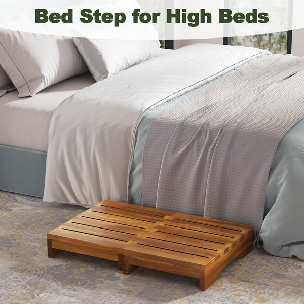 Wooden Platform Step Stool, Acacia Wood Outdoor Step Platform, 3.5" He ...