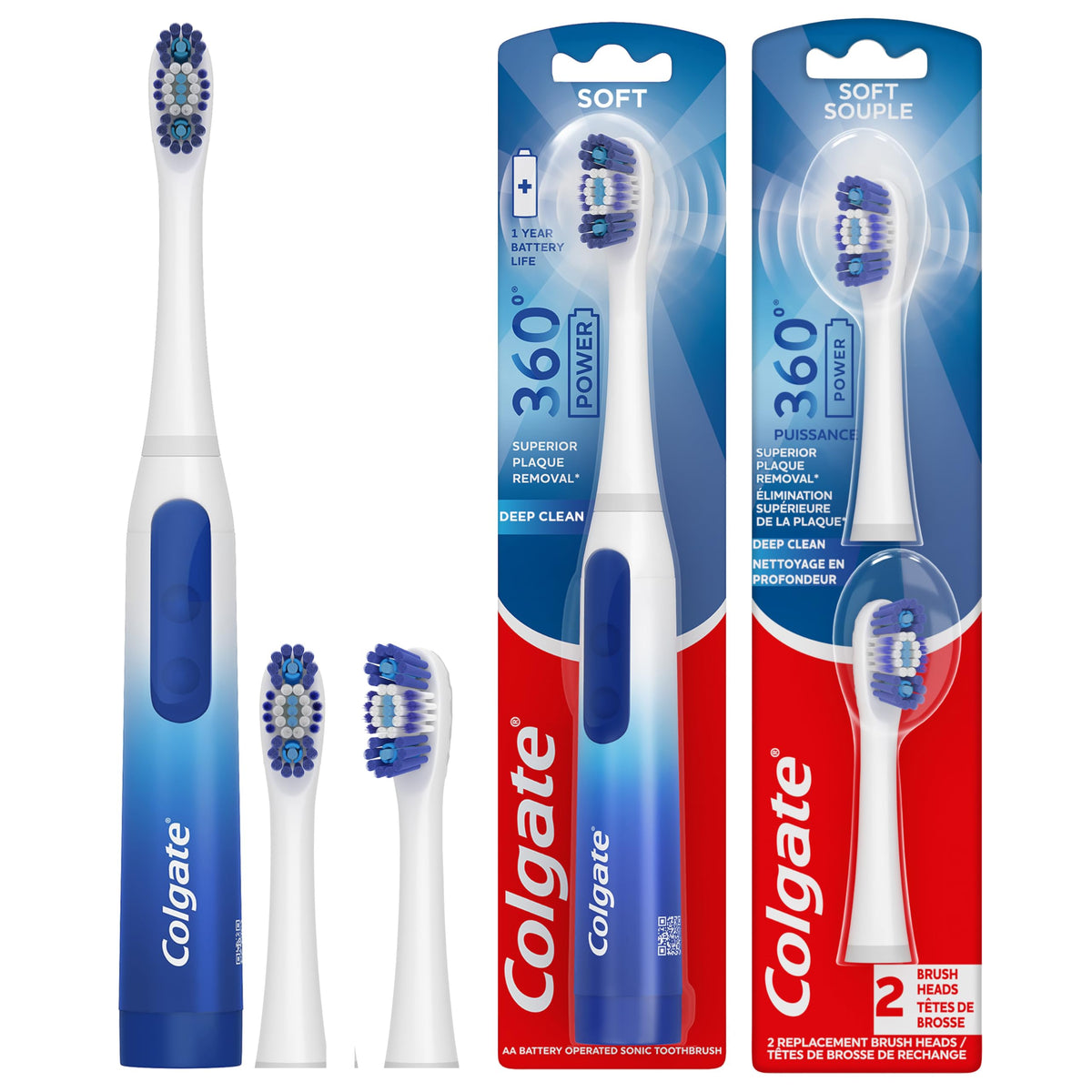 Colgate 360 Floss Tip Sonic Powered Battery Toothbrush, 2 Pack with Fl