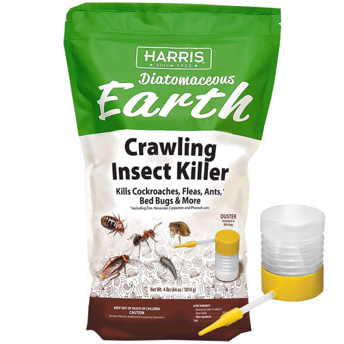 Harris Diatomaceous Earth Crawling Insect Killer, 4lb with Powder Dust