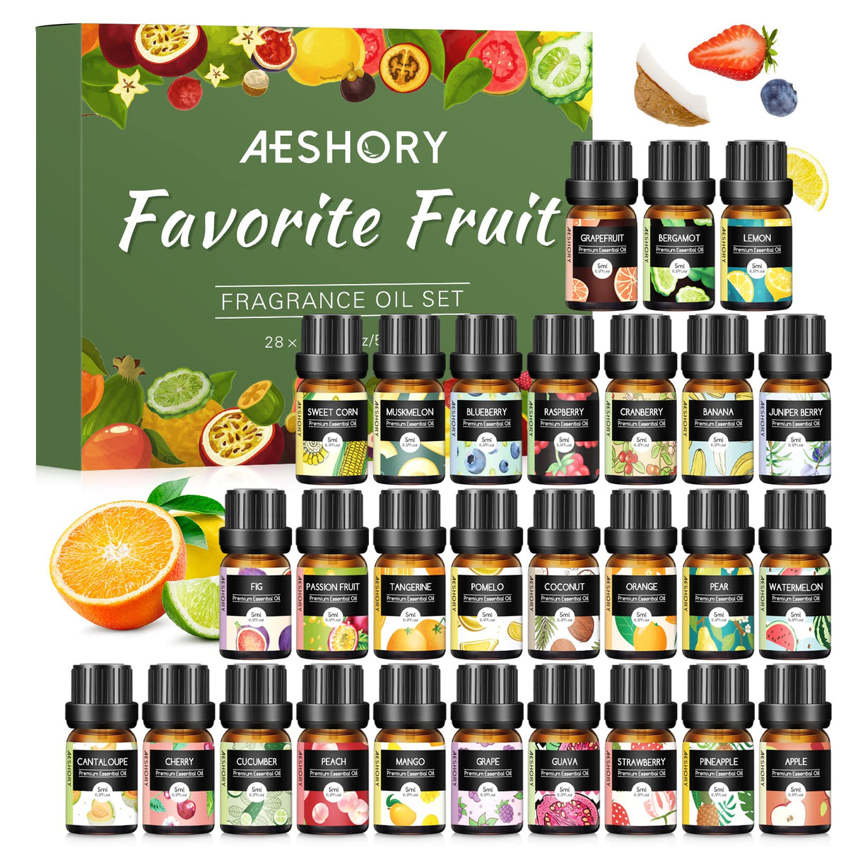 Fruity Essential Oils Set - Top 28 Fruit Fragrance Oil for Candle Maki