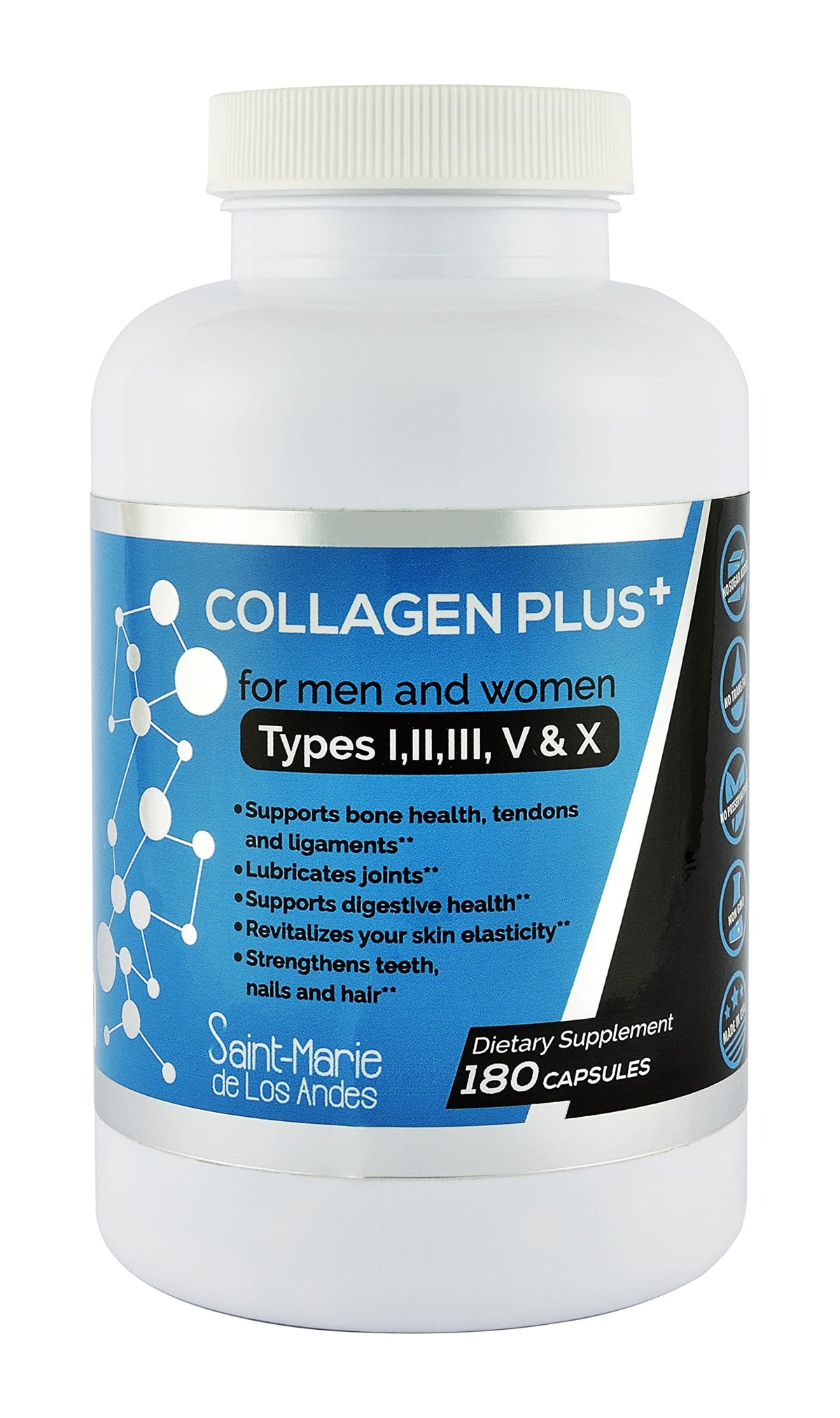 Multi Collagen Pills Plus + 180 Capsules (Types I, II, III, V & X) + A