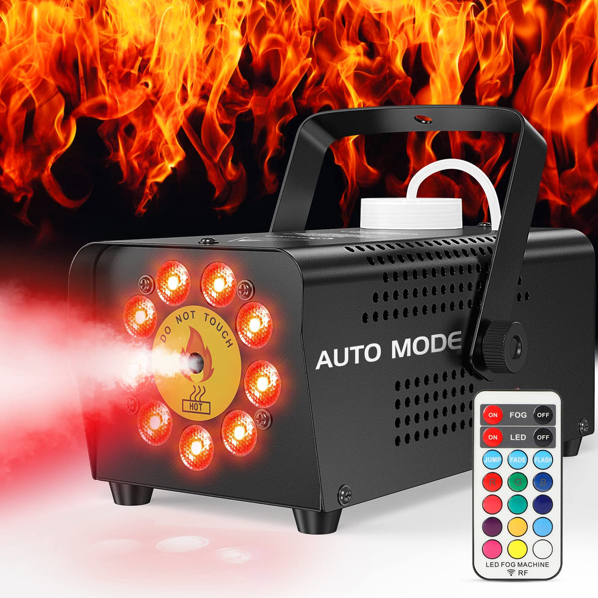 Fansteck Fog Machine with 9 LED Lights, Automatic Smoke Machine with 1