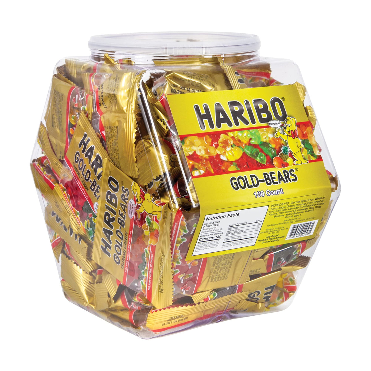 Haribo Gummy Bears Bulk Pack | 100 Individually Wrapped Fun Size Candy