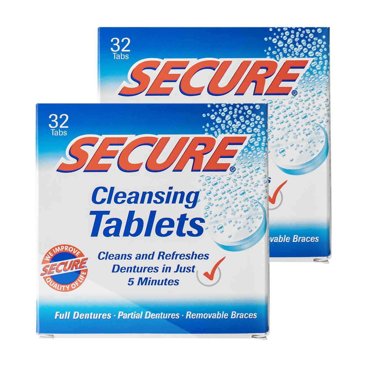 Secure Denture Cleansing Tablets, Cleans and Refreshes, 32 Tabs (Pack