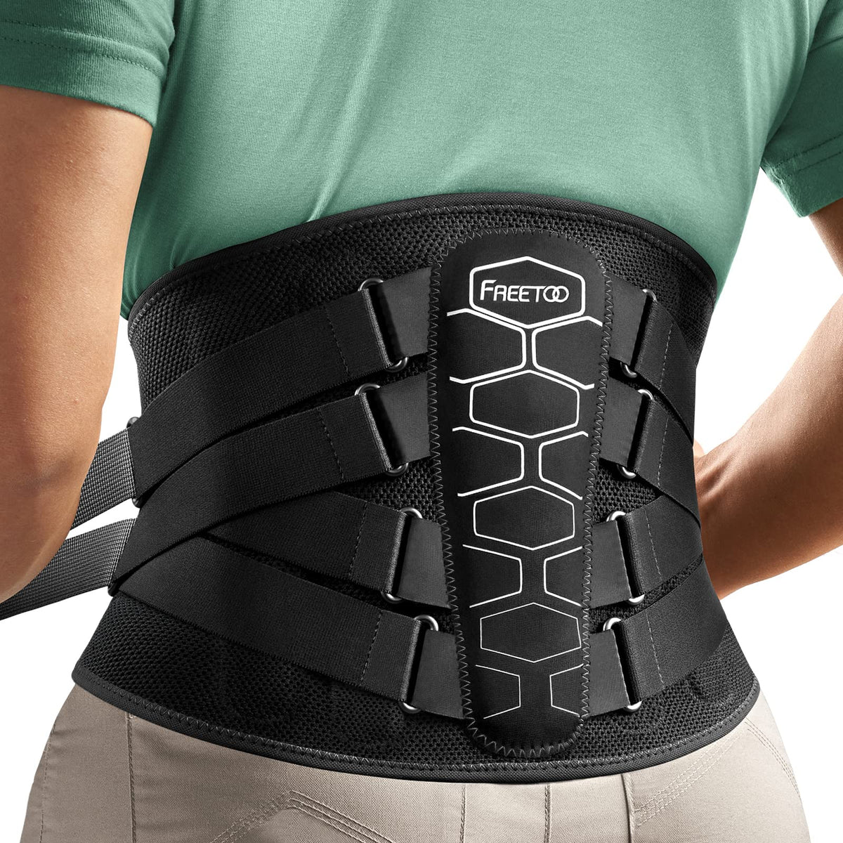 FREETOO Back Brace for Lower Back Pain Relief with Pulley System,Lumba