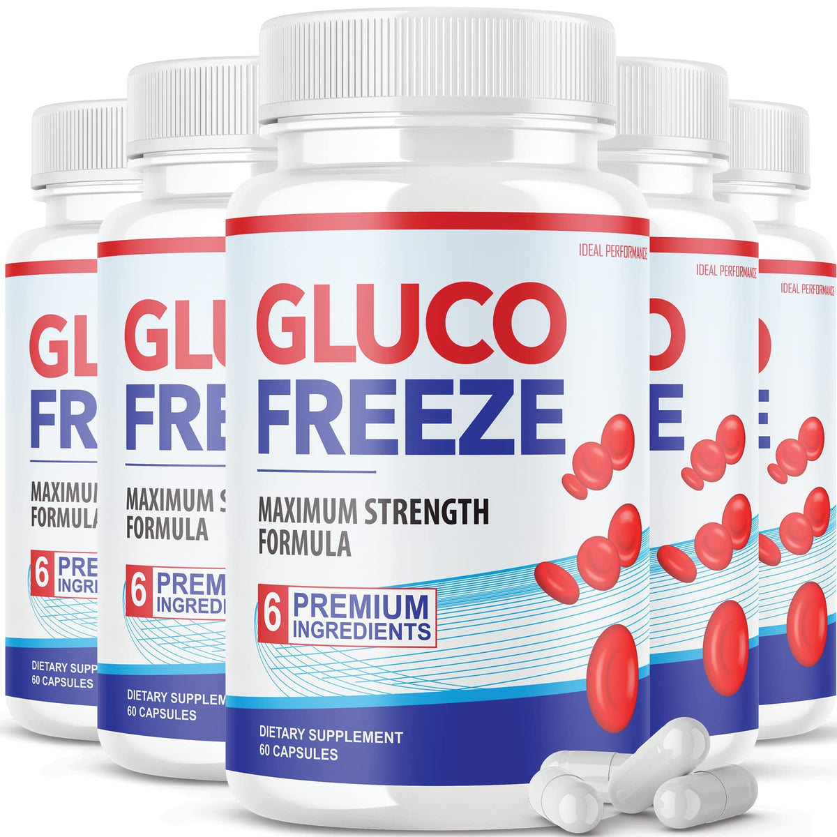 (5 Pack) Glucofreeze Pills - Official Formula Gluco Freeze Pills - Glu