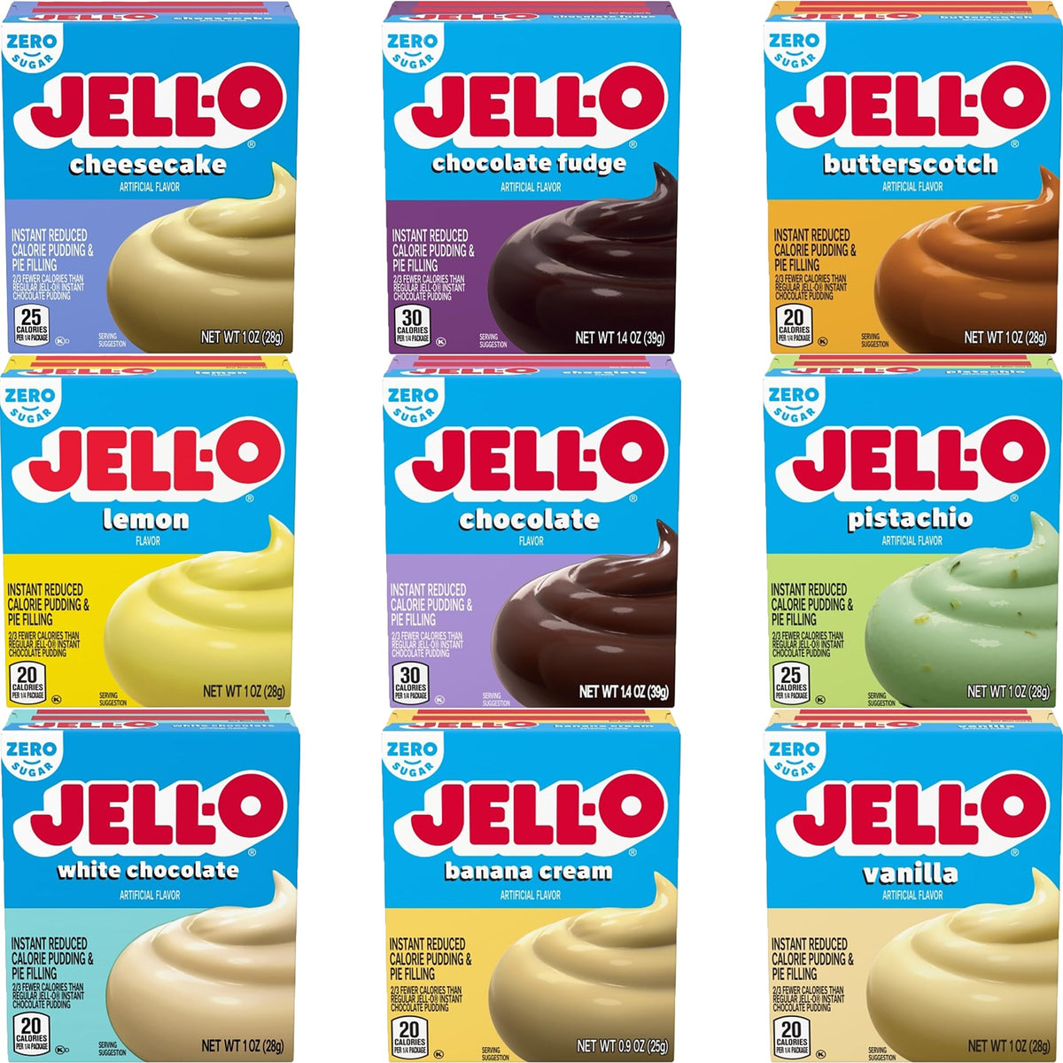 Jell-O Sugar Free Instant Pudding Variety Pack - 9 Unique Flavors - 1