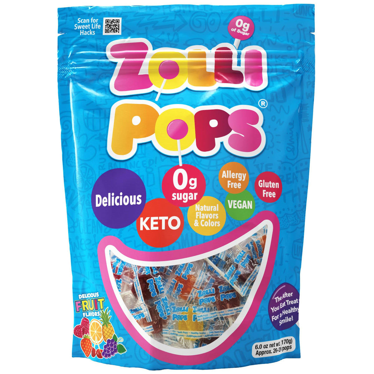 Zollipops Sugar-Free Lollipops – Assorted Flavors, 6 oz Bag