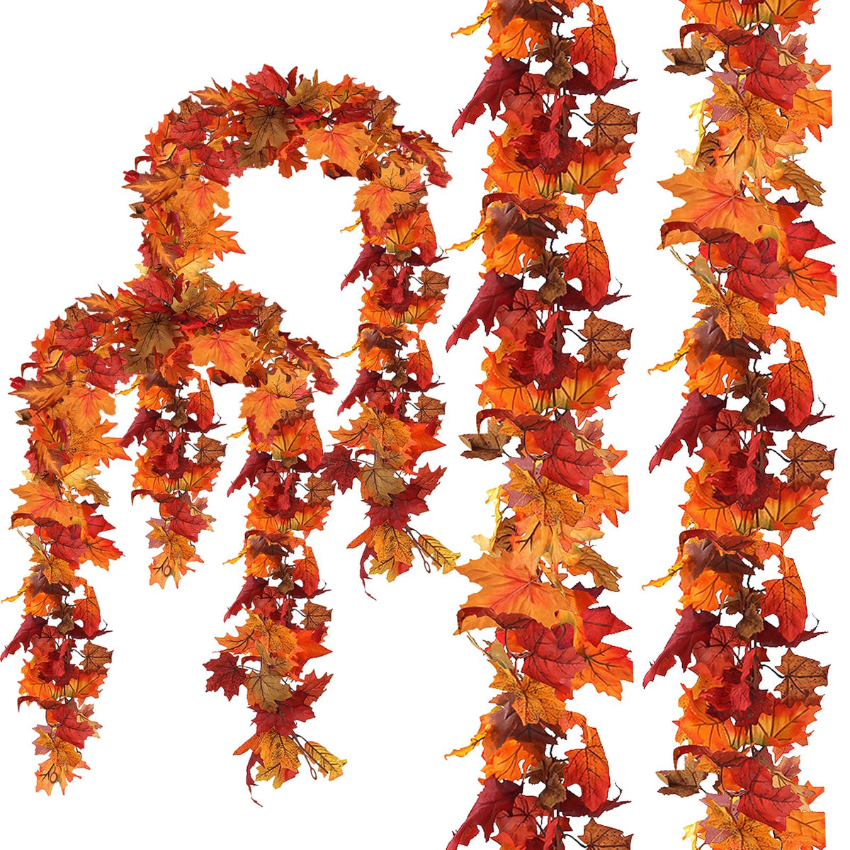 CQURE 4 Pack Fall Leaf Garland, Total 23.6Ft Artificial Fall Vines Aut