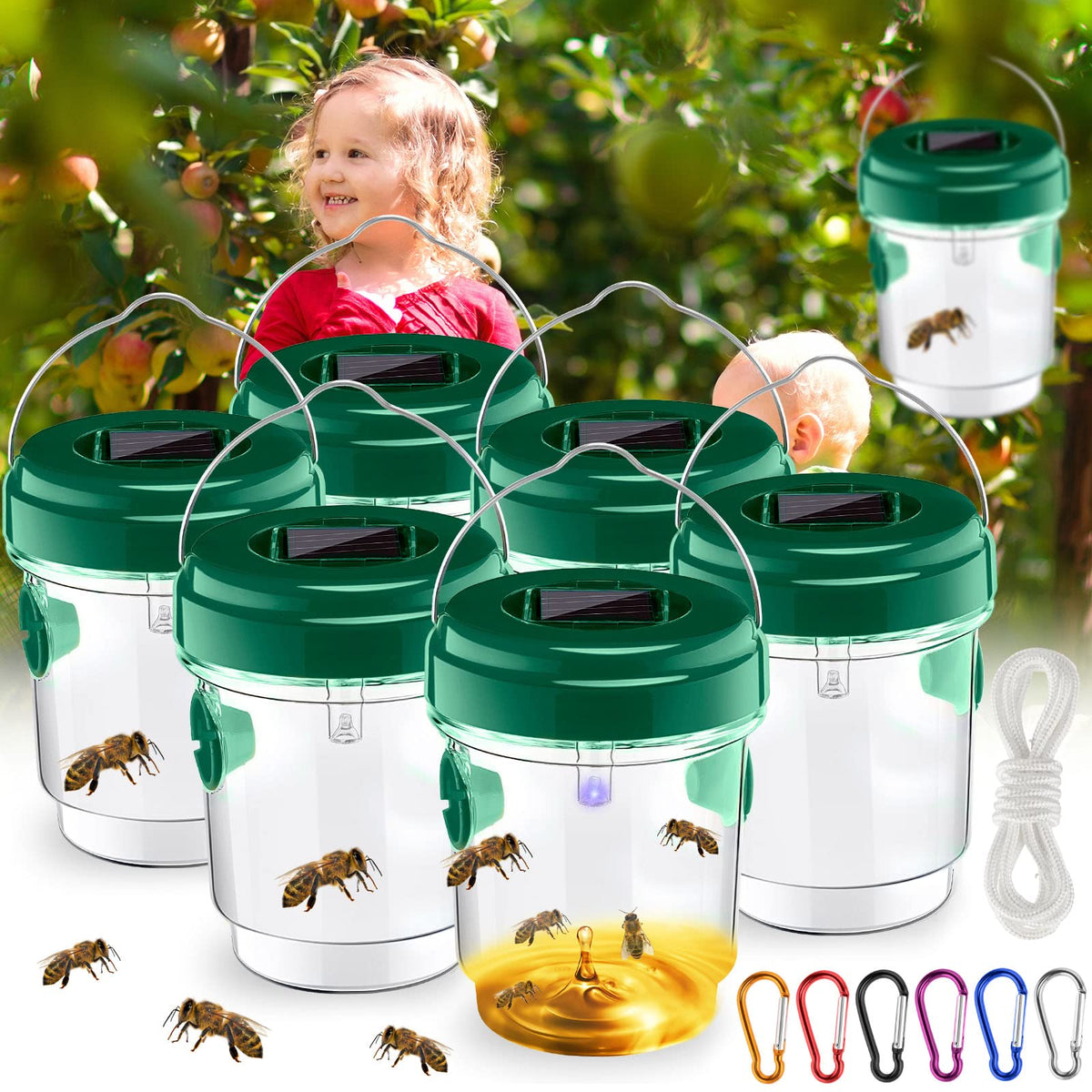 6 Pack Wasp Traps Outdoor Hanging Solar Wasp Killer Reusable Bees Trap