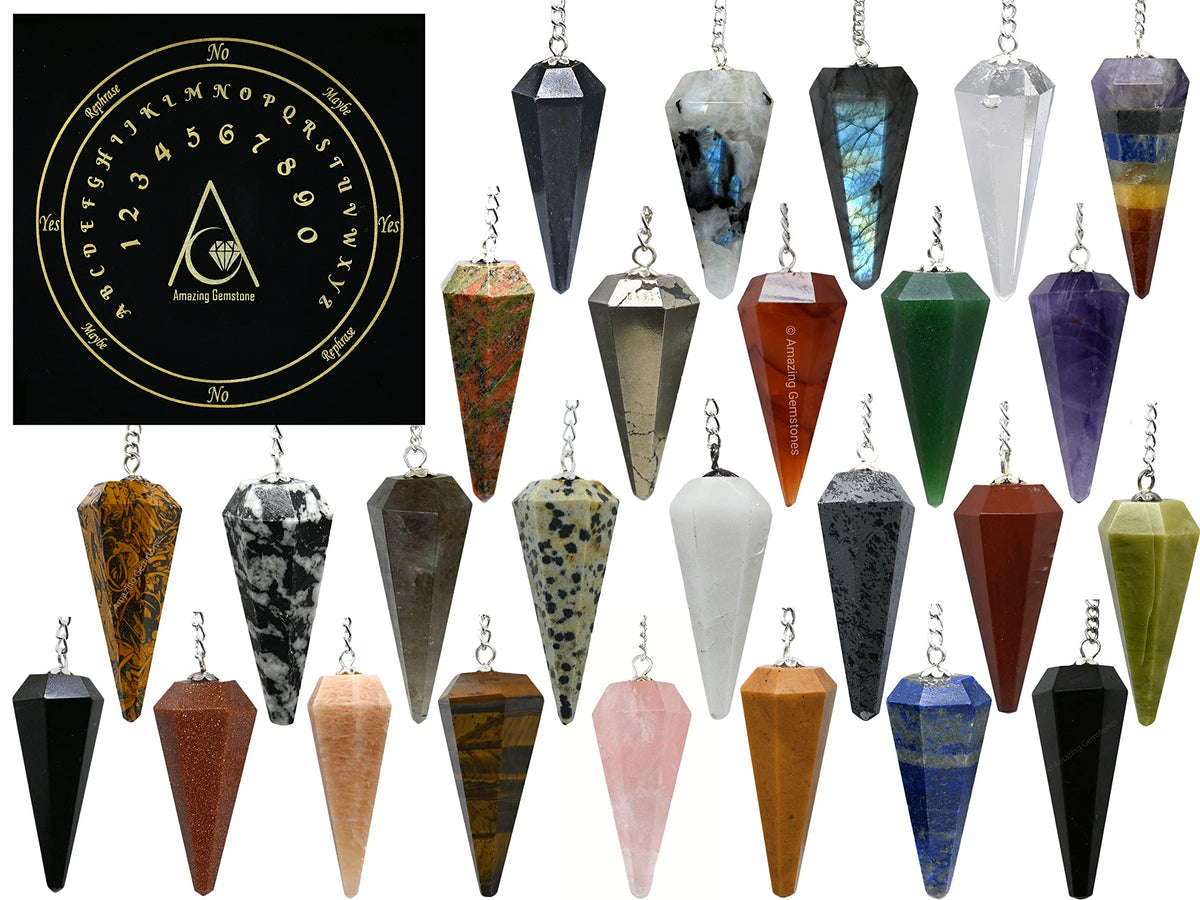 Pack of 11 Crystal Pendulums Bulk Set with Pendulum Board - Wholesale