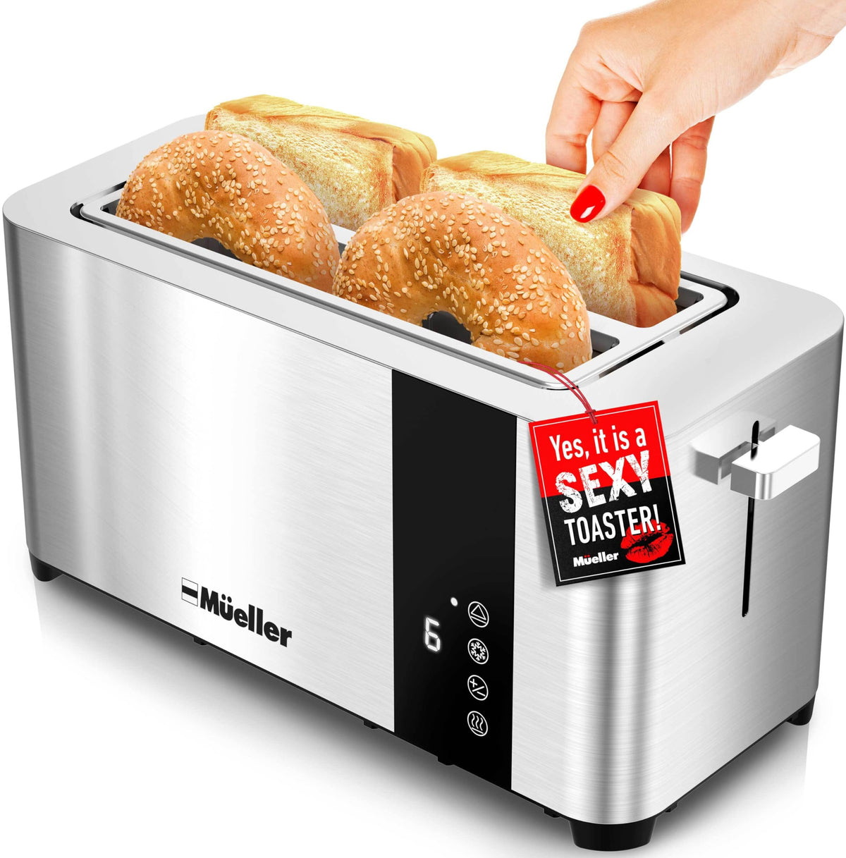 Mueller UltraToast Full Stainless Steel Toaster 4 Slice, Long Extra-Wi