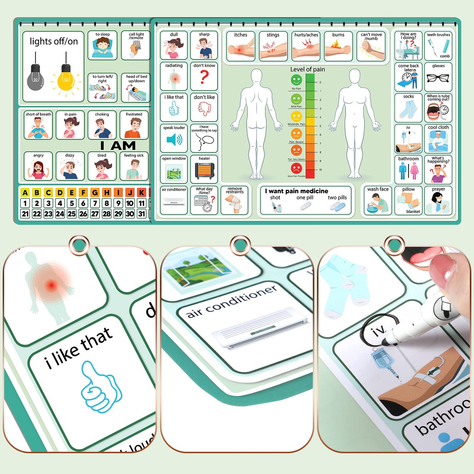 6 Pcs Communication Board for Nonverbal Adults Aphasia Communication B