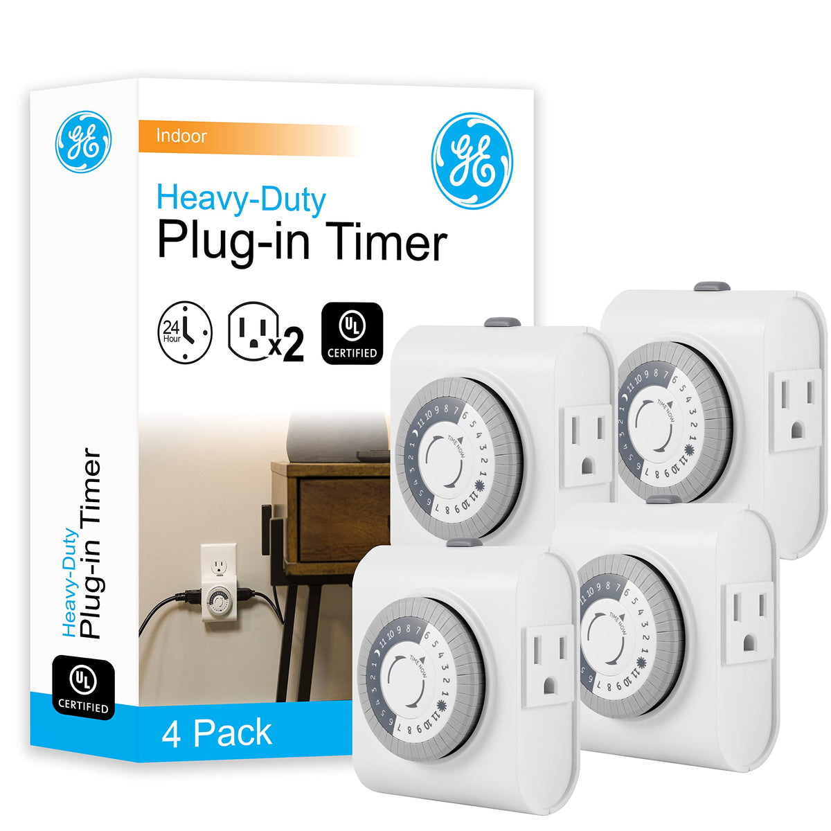 GE 24-Hour 2 Grounded Outlets Mechanical Outlet Timer, Timers for Elec