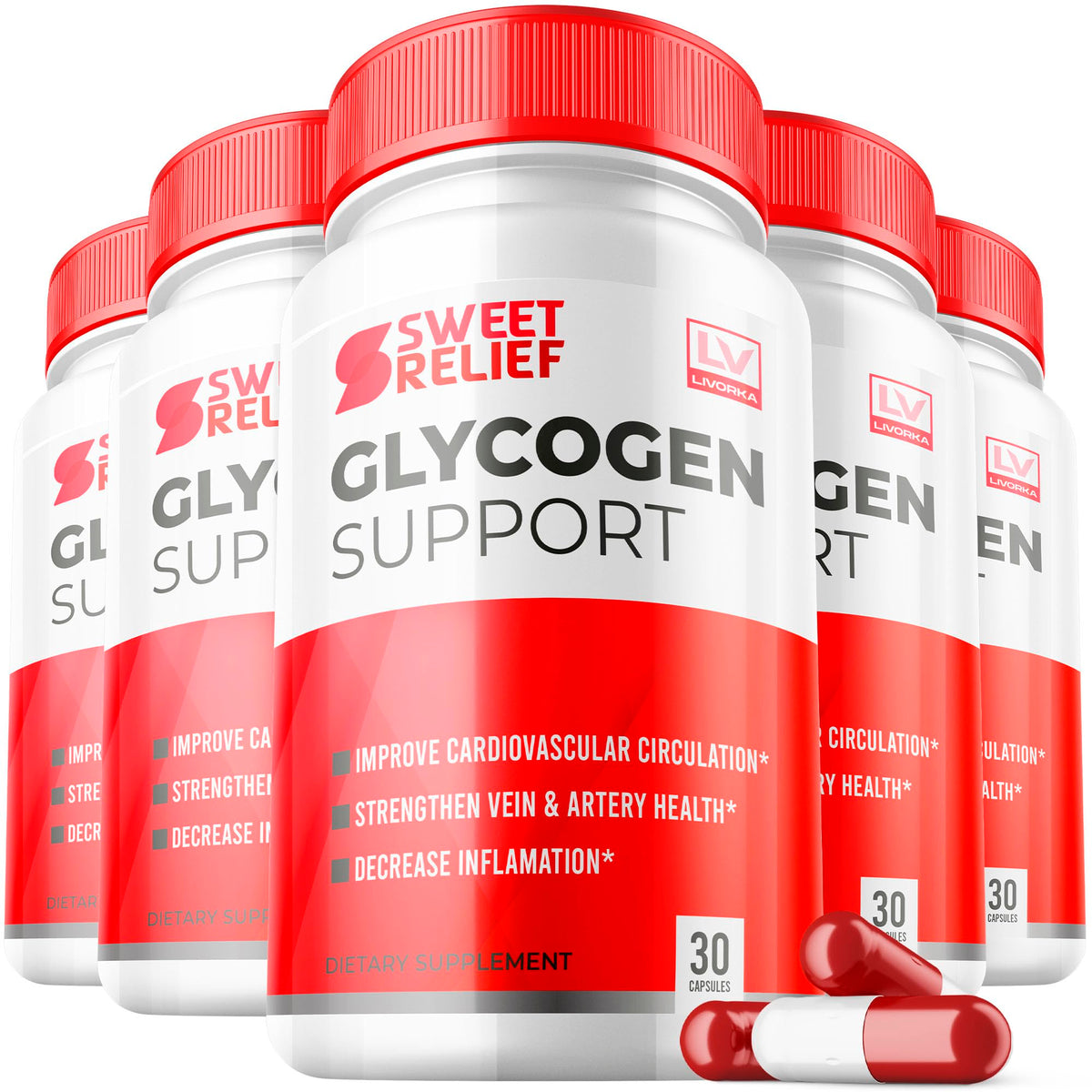 5 Pack - Sweet Relief Glycogen Capsules, Sweet Relief Vitamins, Sweet
