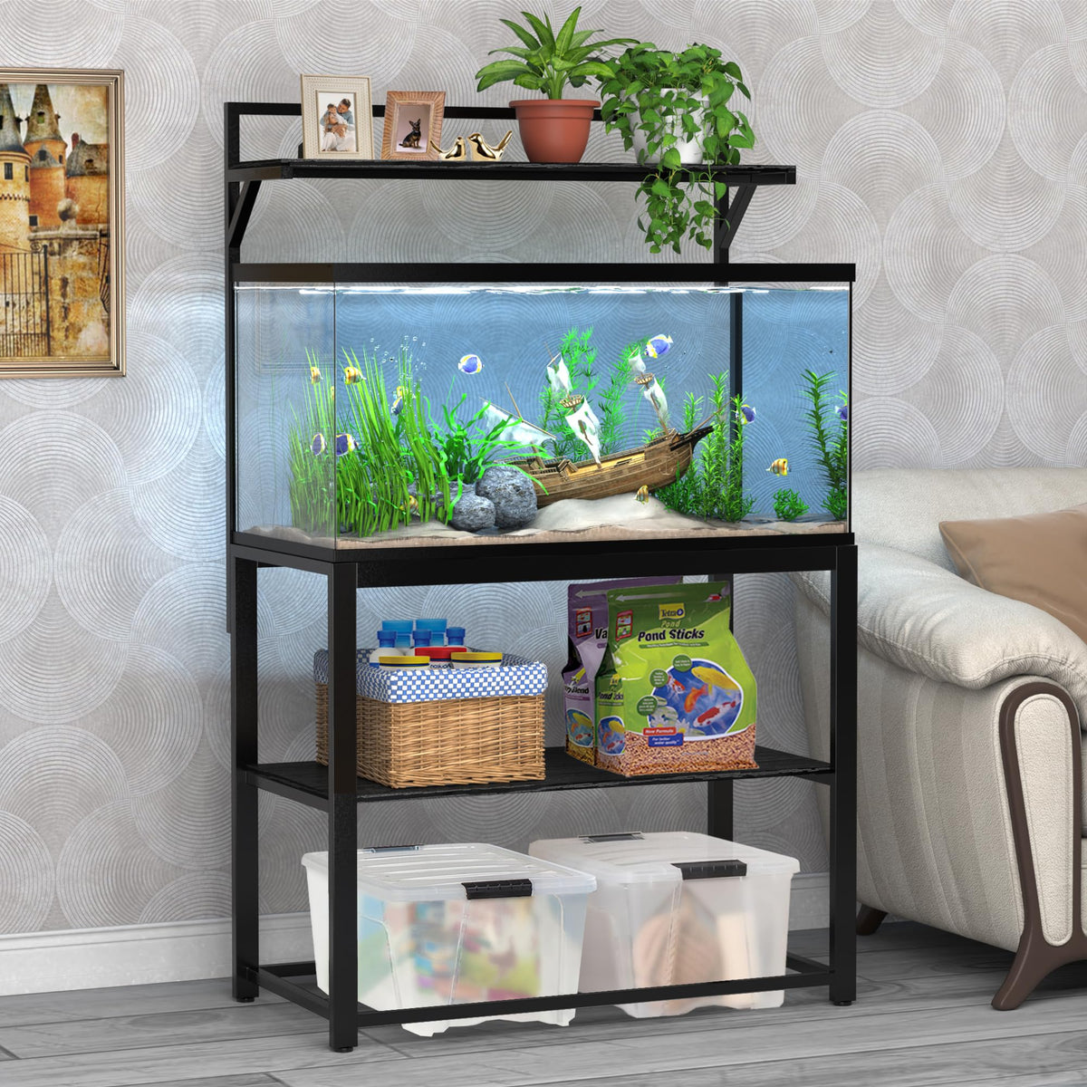 GDLF 40-50 Gallon Fish Tank Stand with Plant Shelf Metal Aquarium Stan