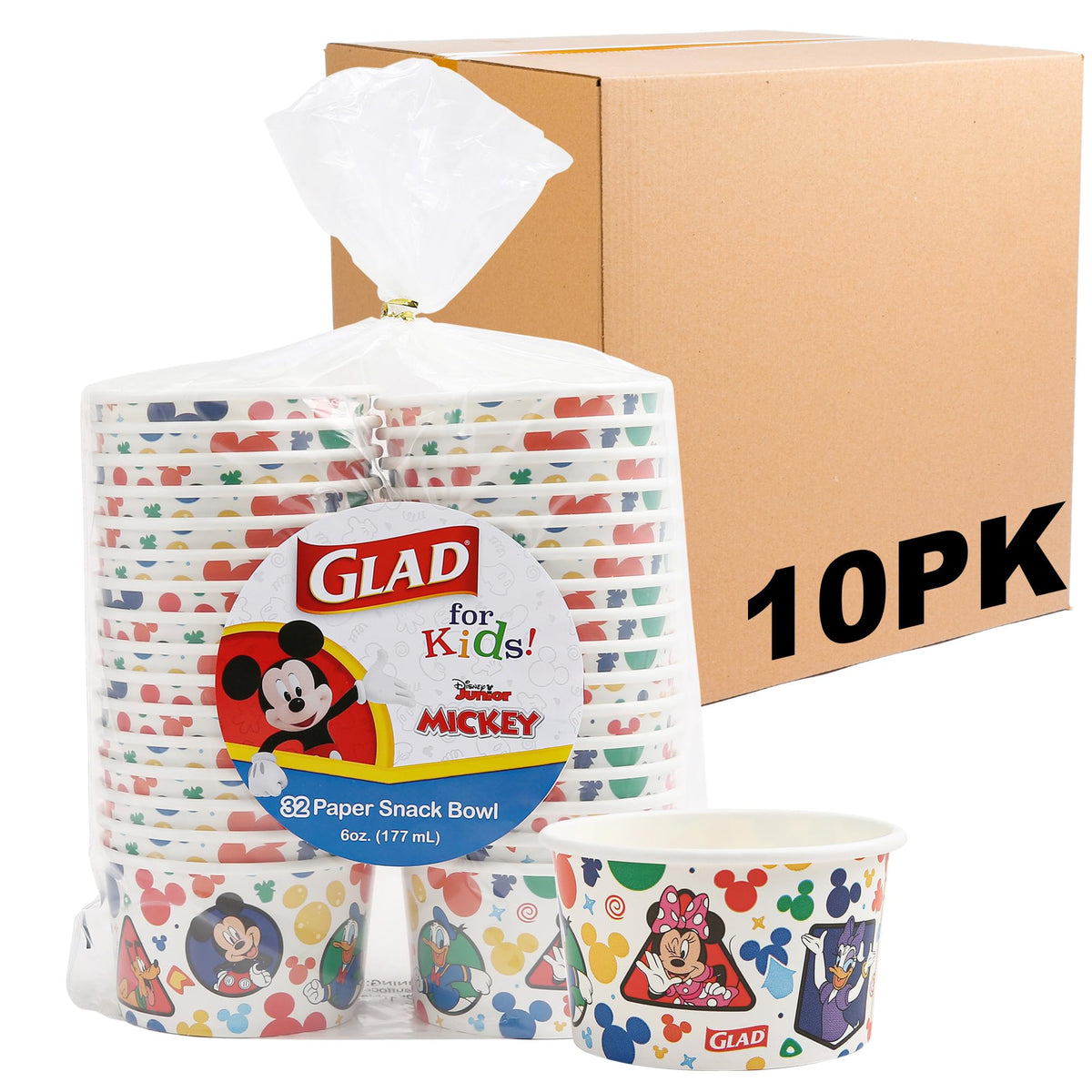 Glad for Kids Disney Mickey and Friends 6oz Paper Snack Bowls, Lids No
