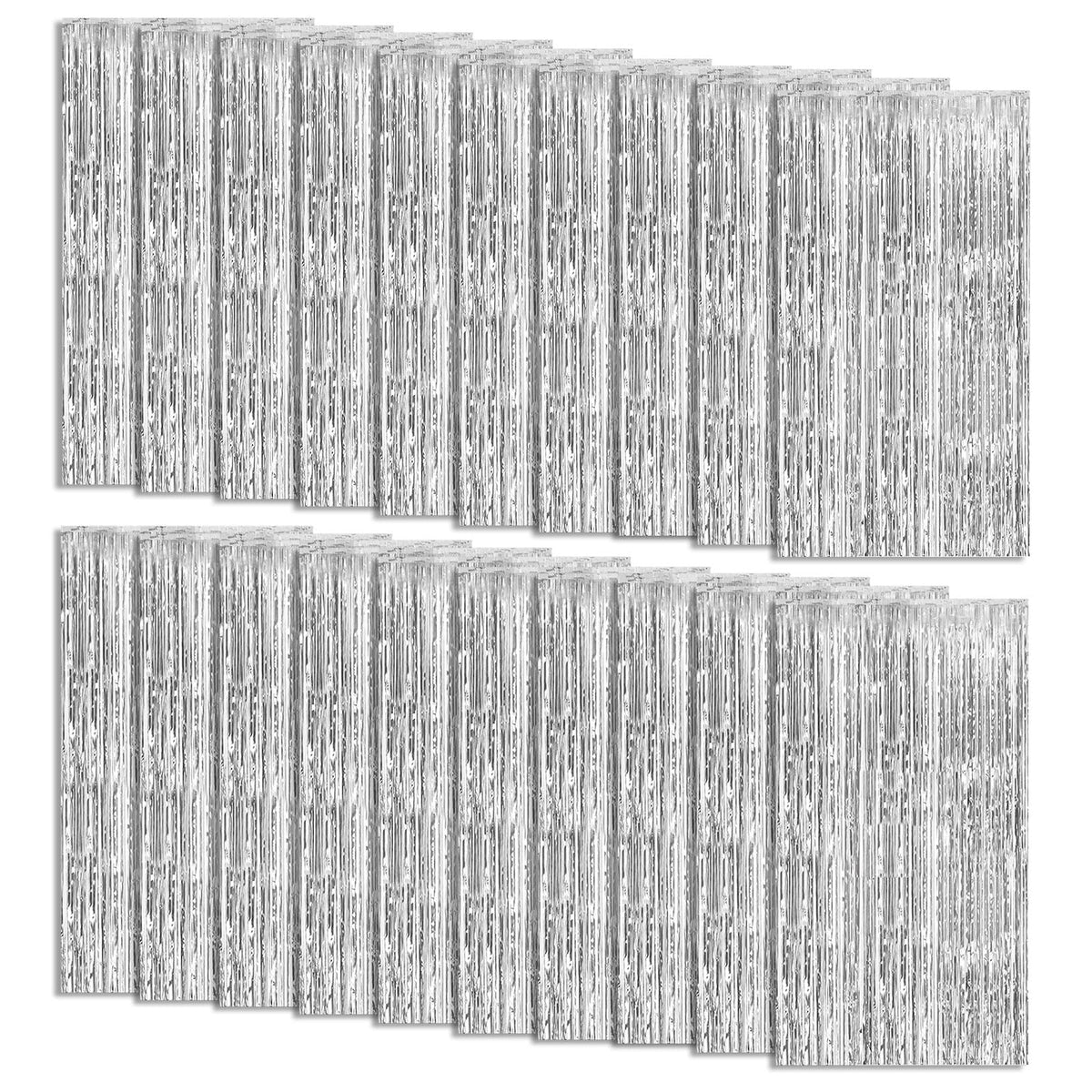 20 Pack Foil Curtain Backdrop Silver Metallic Tinsel Foil Fringe Curta