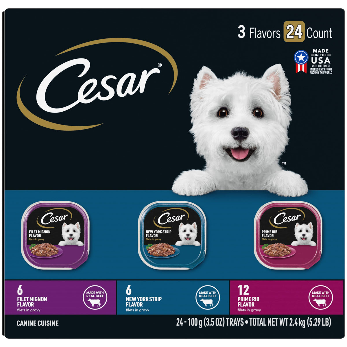 CESAR Filets in Gravy Adult Wet Dog Food, Filet Mignon, New York Strip
