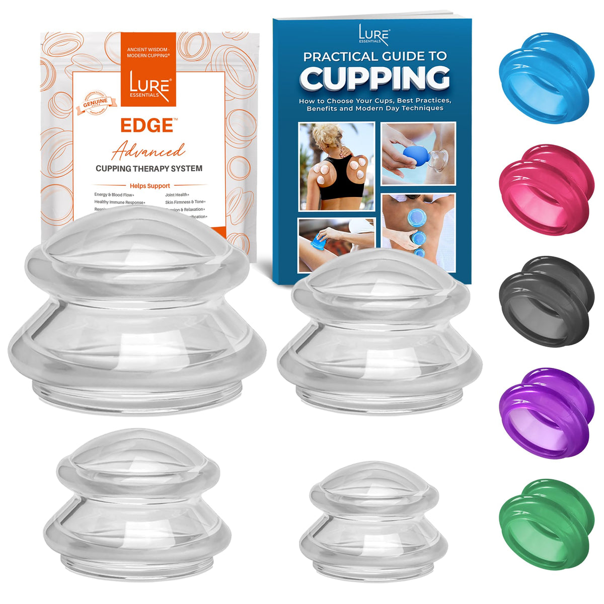 LURE Essentials Edge Cupping Therapy Set - Cupping Kit for Massage The