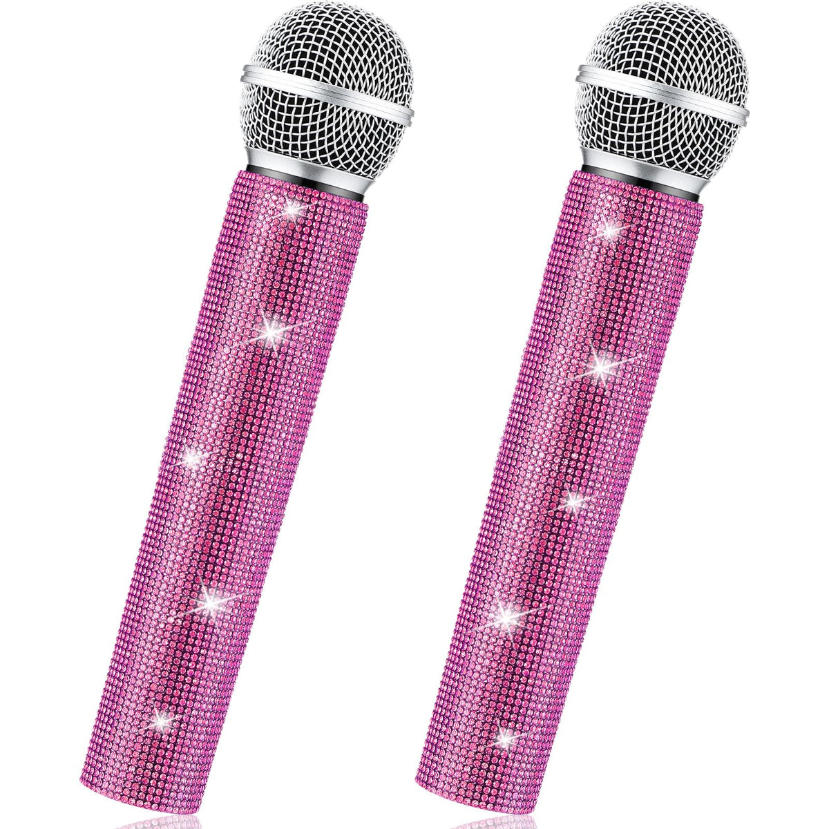Threan 2 Pcs Fake Microphone Prop Mic Bling Rhinestones Shining Microp