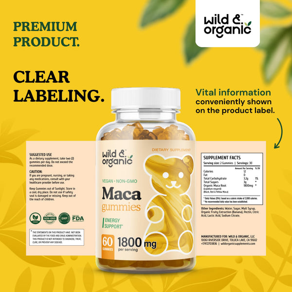 Wild & Organic Maca Root Gummies 1800mg - Yellow, Red, Black Maca Powd ...
