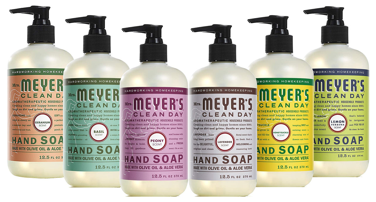 Mrs. Meyer's New 6 Scent Variety Pack, 1 Peony, 1 Geranium, 1 Honeysuc