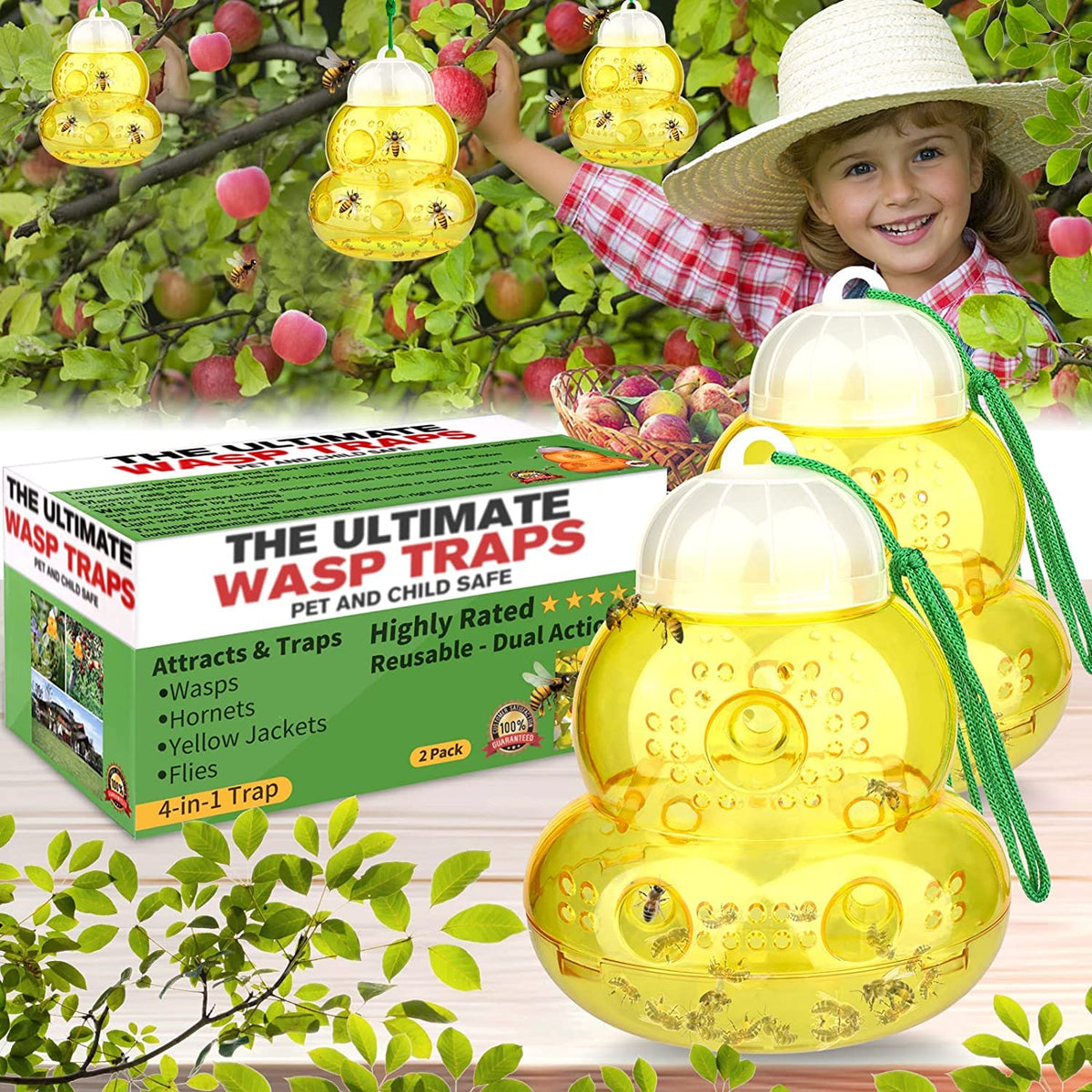 2 Pack Bee Traps for Outside,Upgraded Wasp Trap Outdoor Hanging,Non-To